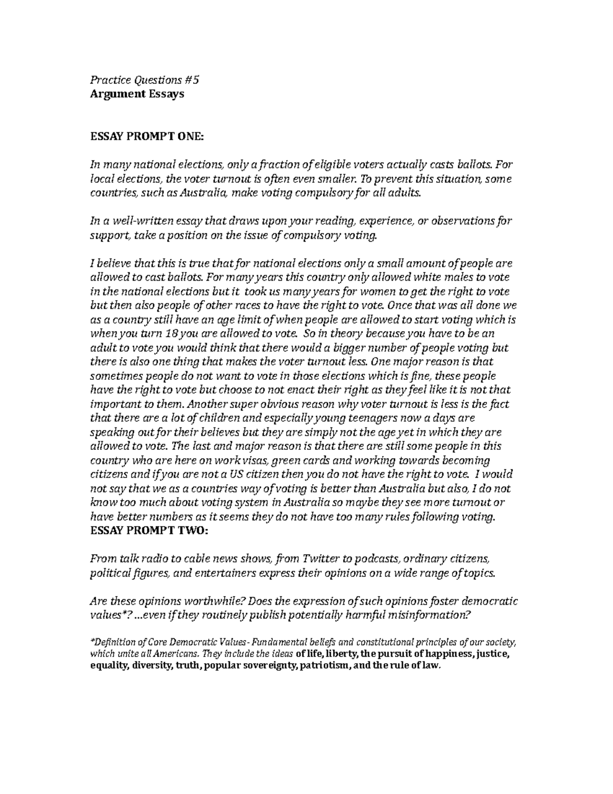 PQ #5 Argument Essay Prompts - Practice Questions # Argument Essays ...