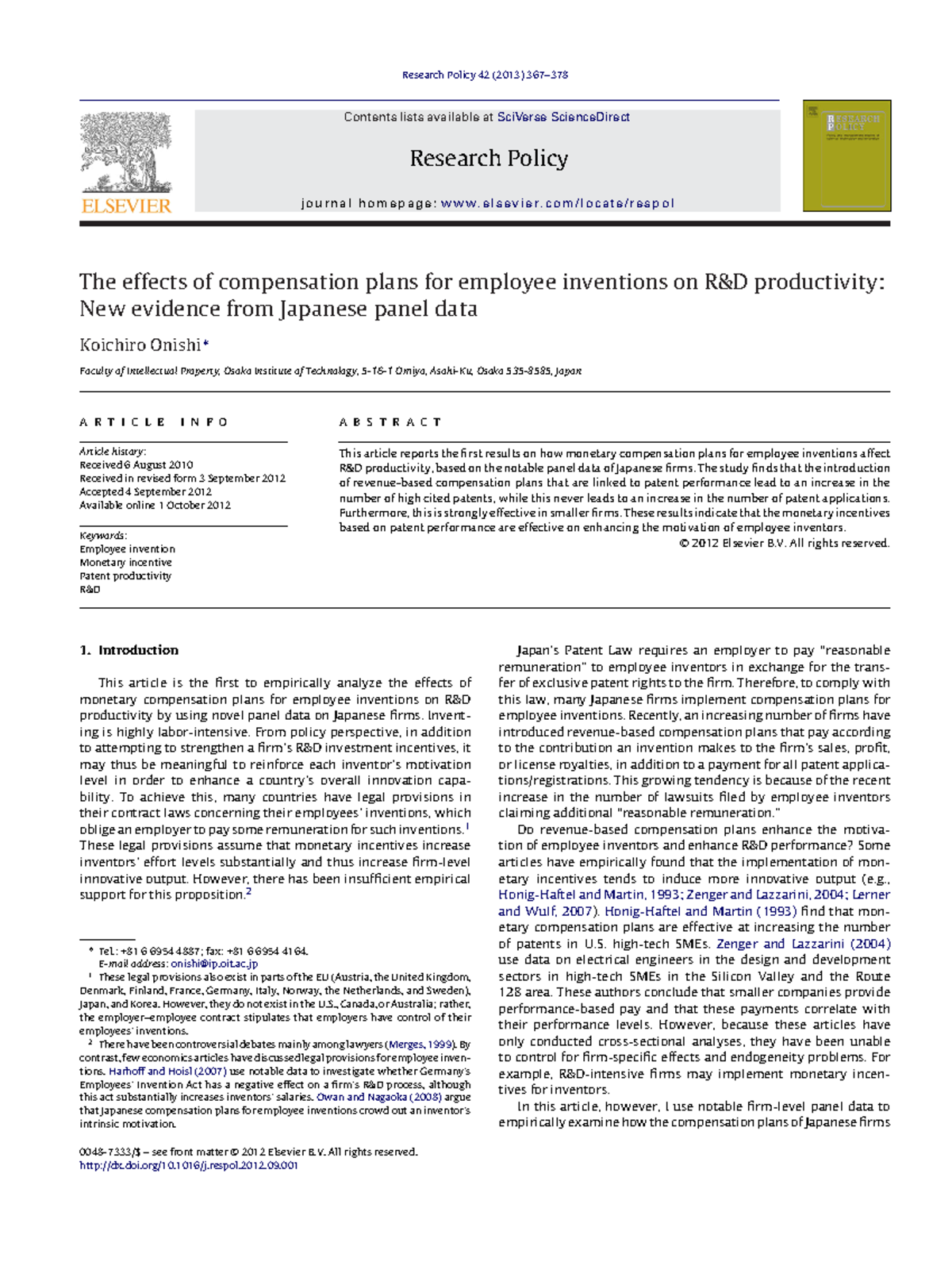 1The effects of compensation plans for employee inventions on R&D ...