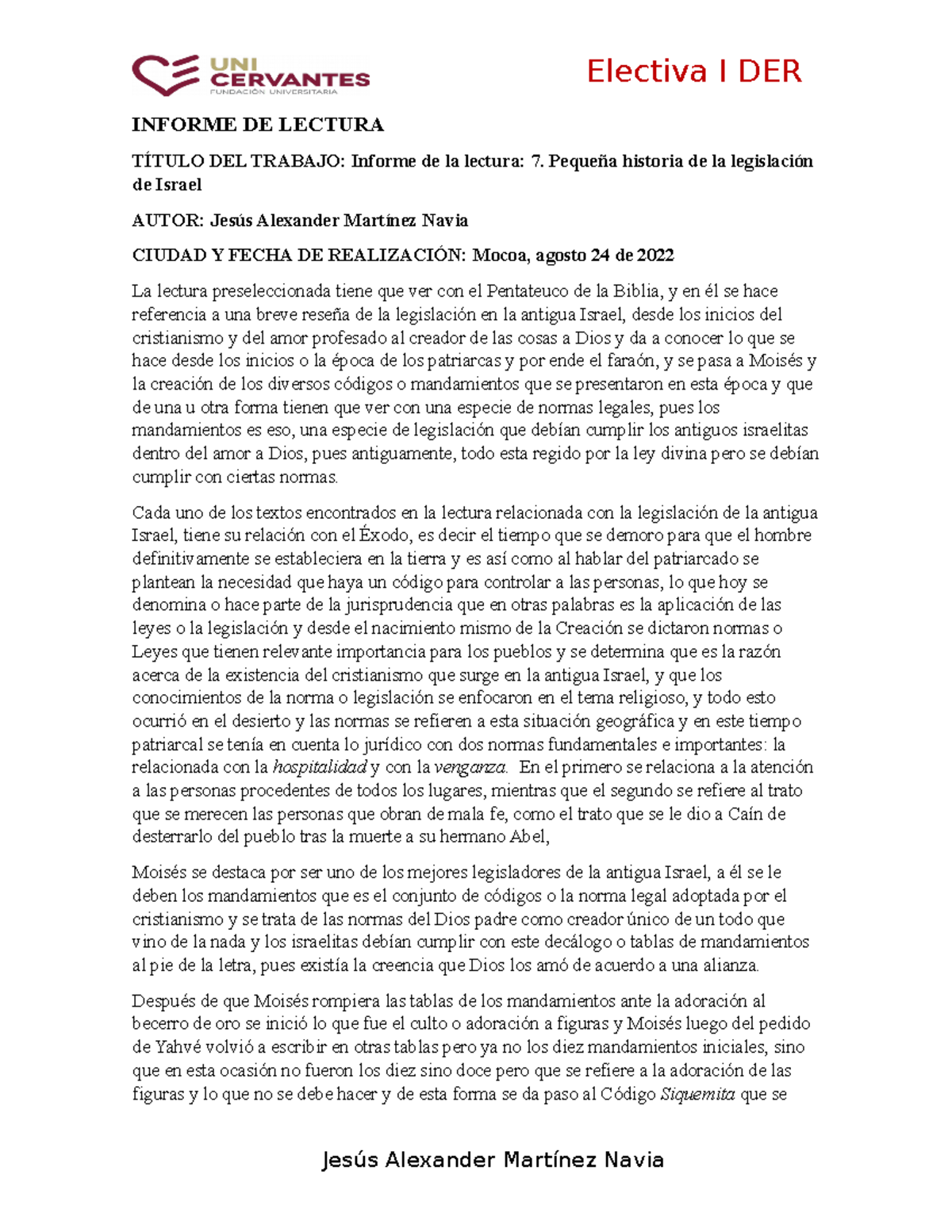 Informe de Lectura, 15-09-2022 - INFORME DE LECTURA TÍTULO DEL TRABAJO ...