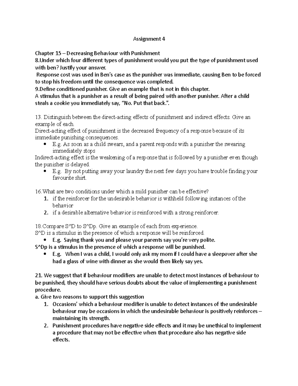 Behaviour Modification Assignment 4 Assignment 4 Chapter 15 Decreasing Behaviour With