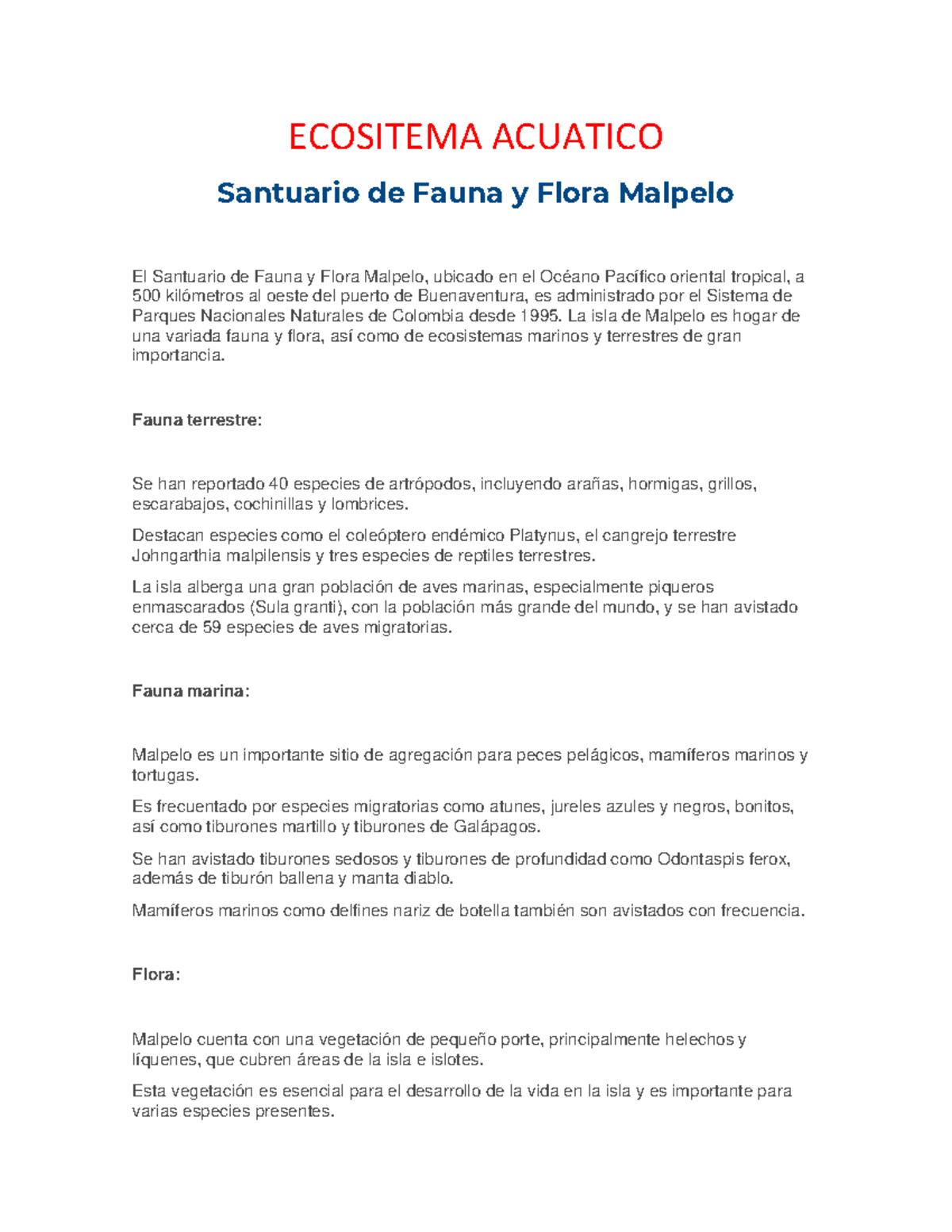 Ecositemas Colombianos - ECOSITEMA ACUATICO Santuario de Fauna y Flora ...