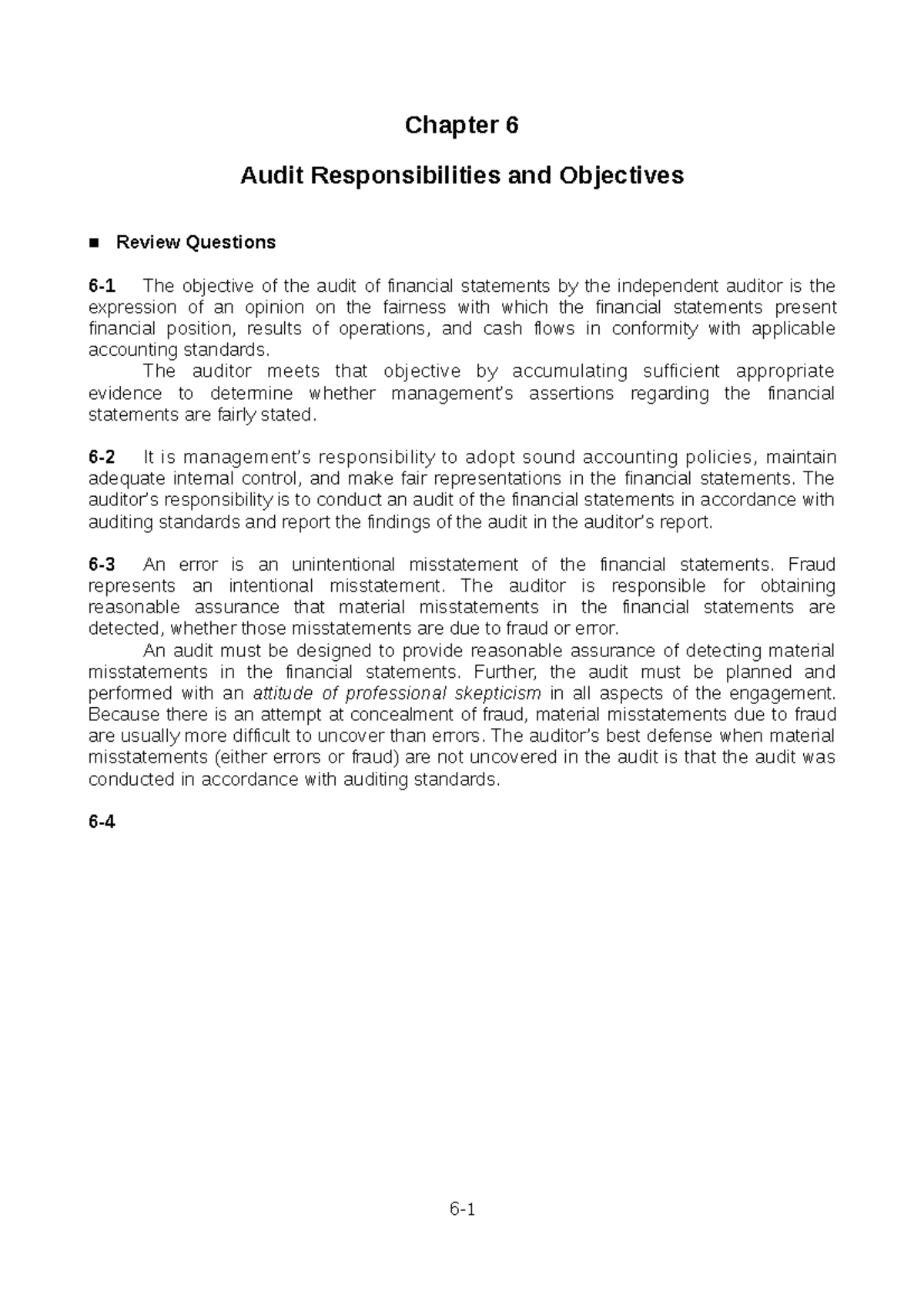 Audit responsibilities and objectives - Chapter 6 Audit ...