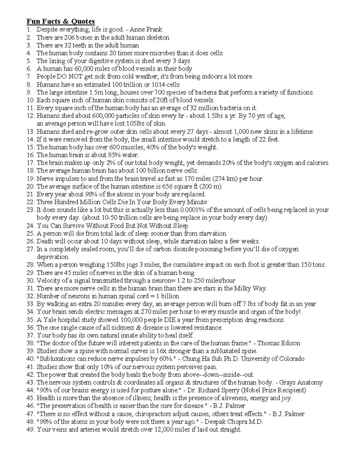 Fun Facts, Quotes, Chiro Philosophy - - Studocu