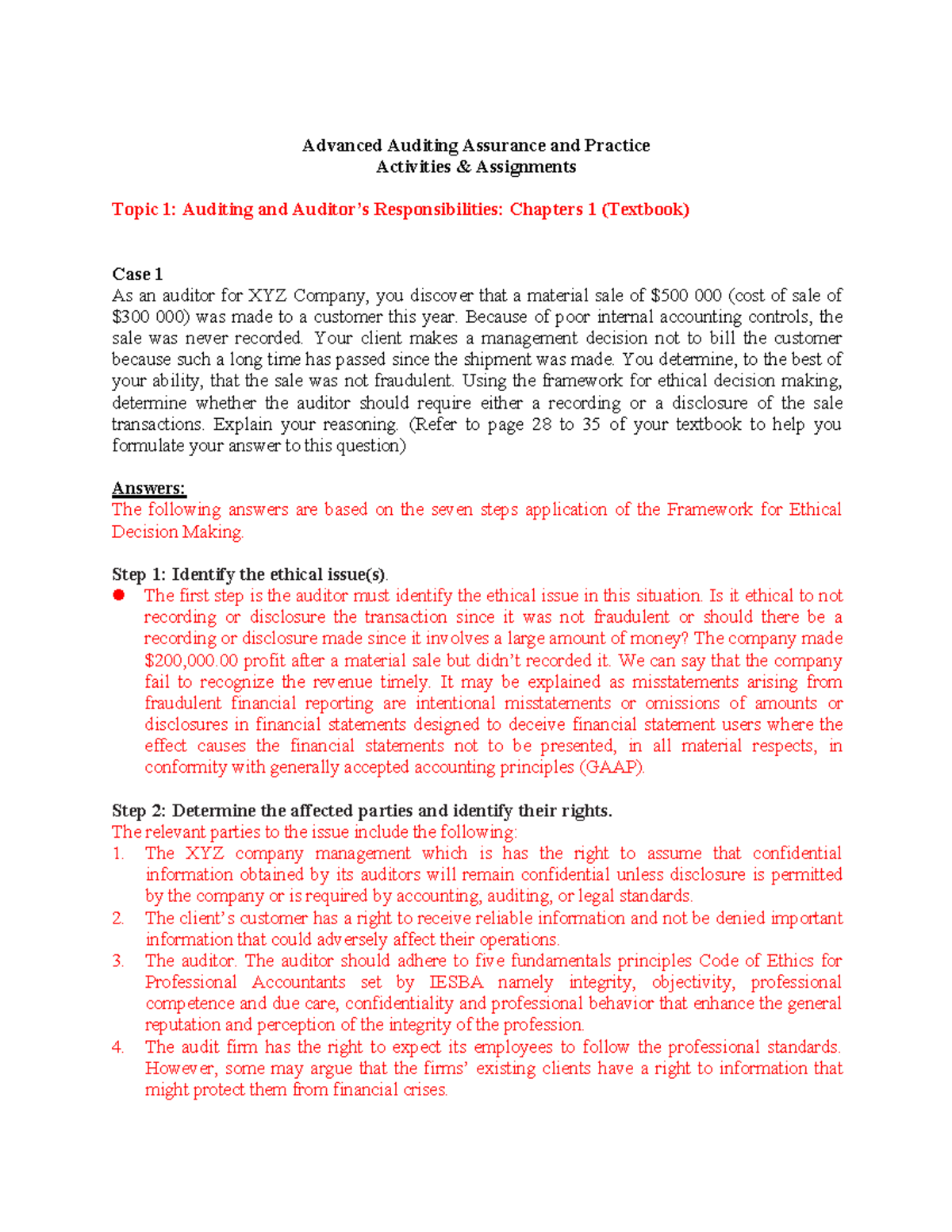 Adanced Audit and Practice -Chp 1 Case 1-upload to Scrib - Advanced ...