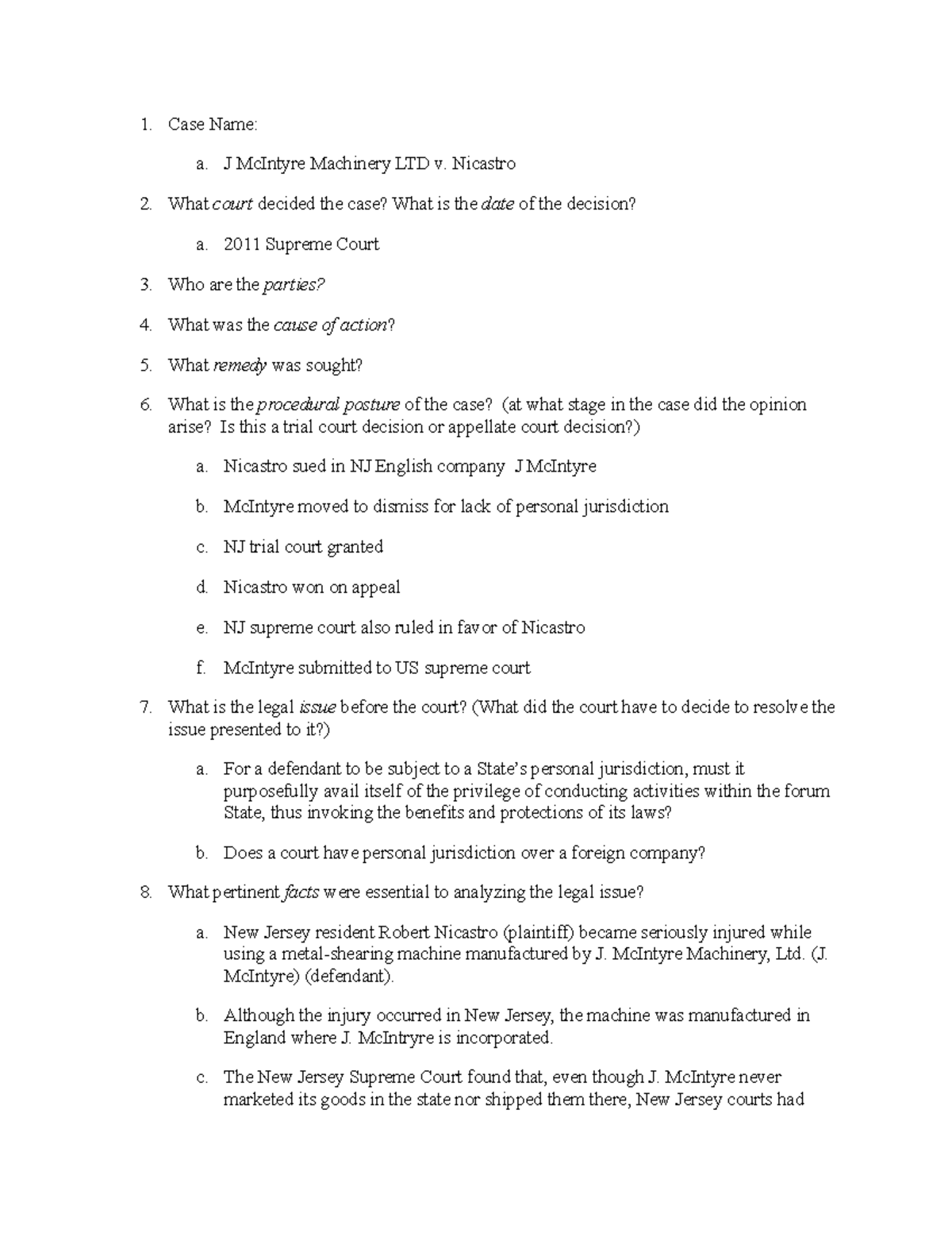 Mc Intyre v Nicastro - Case info - Case Name: a. J McIntyre Machinery ...