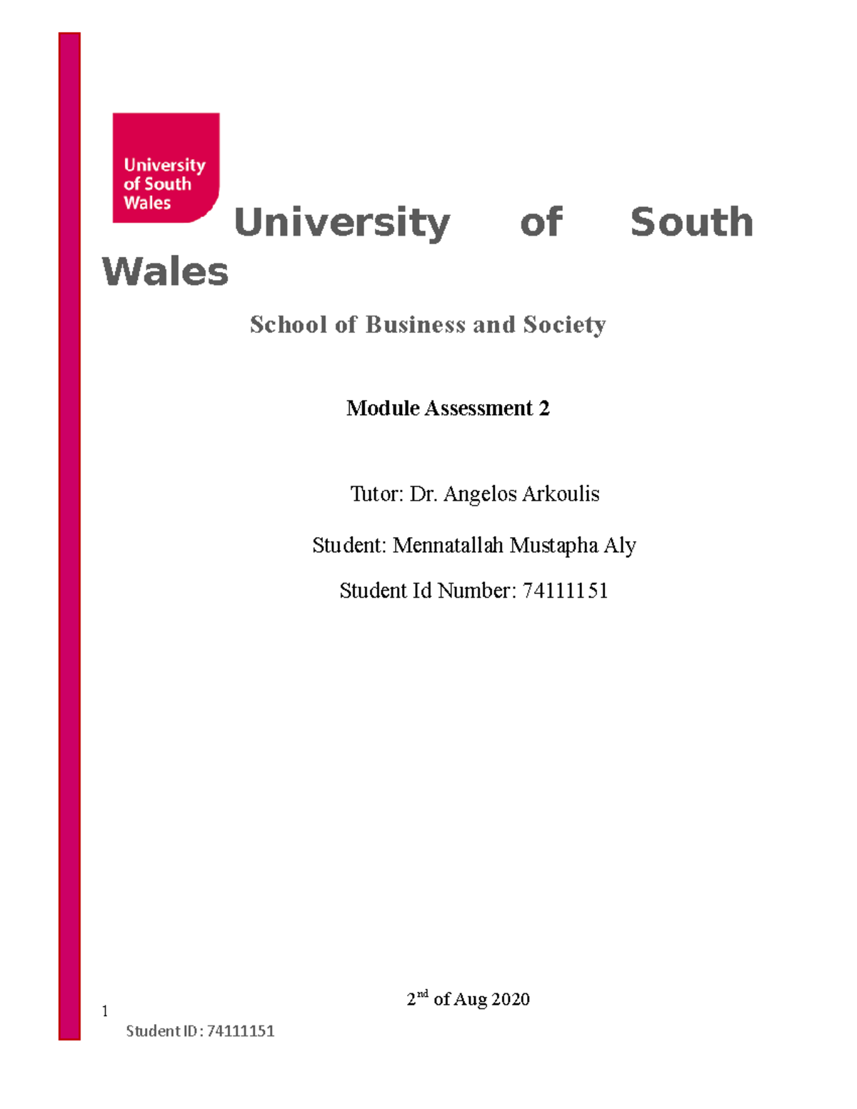 Assessment 2 - assignment 2 - University of South Wales School of ...
