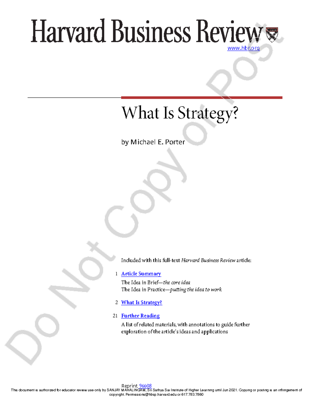 What is Strategy - hbr What Is Strategy? by Michael E. Porter Included ...