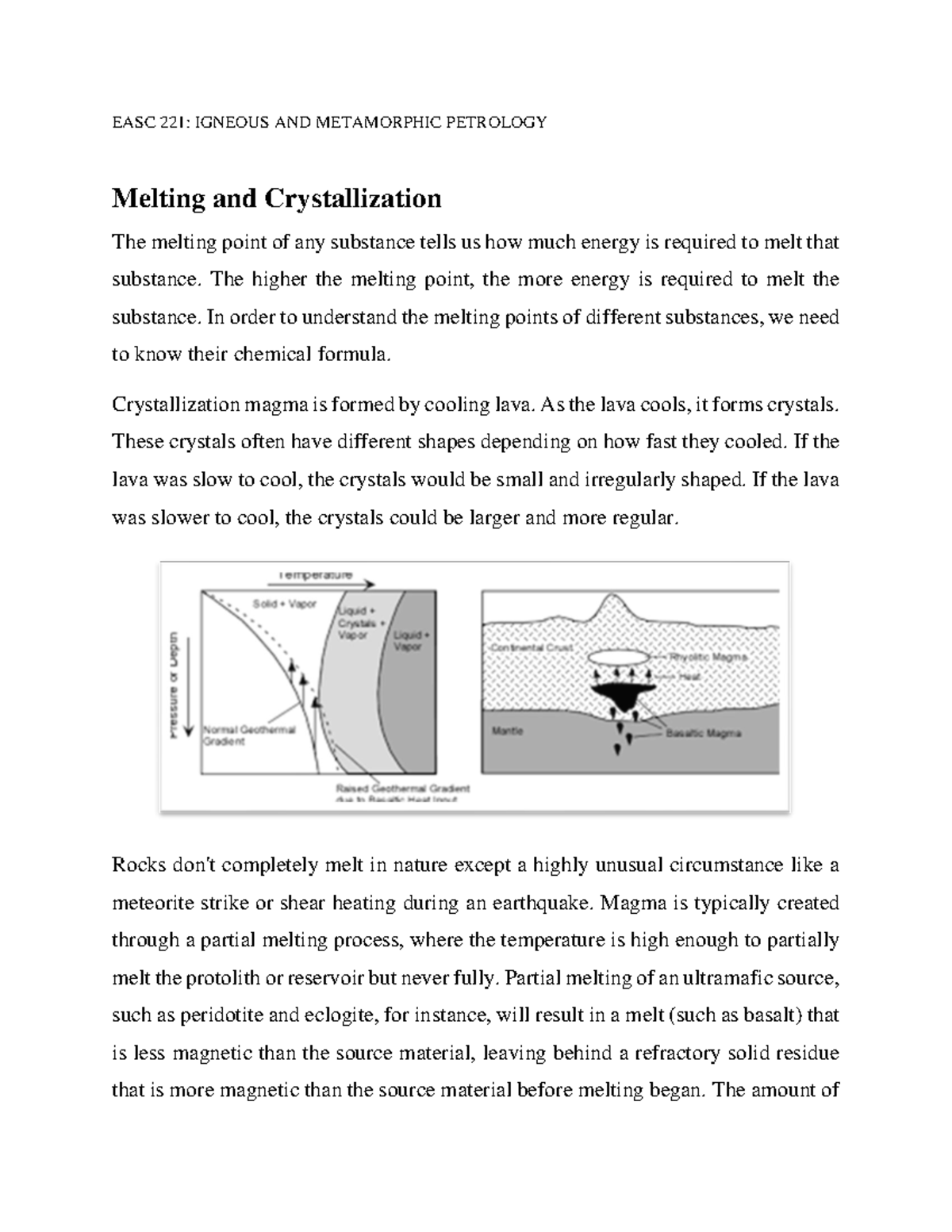 Melting and Crystallization - EASC 221: IGNEOUS AND METAMORPHIC ...