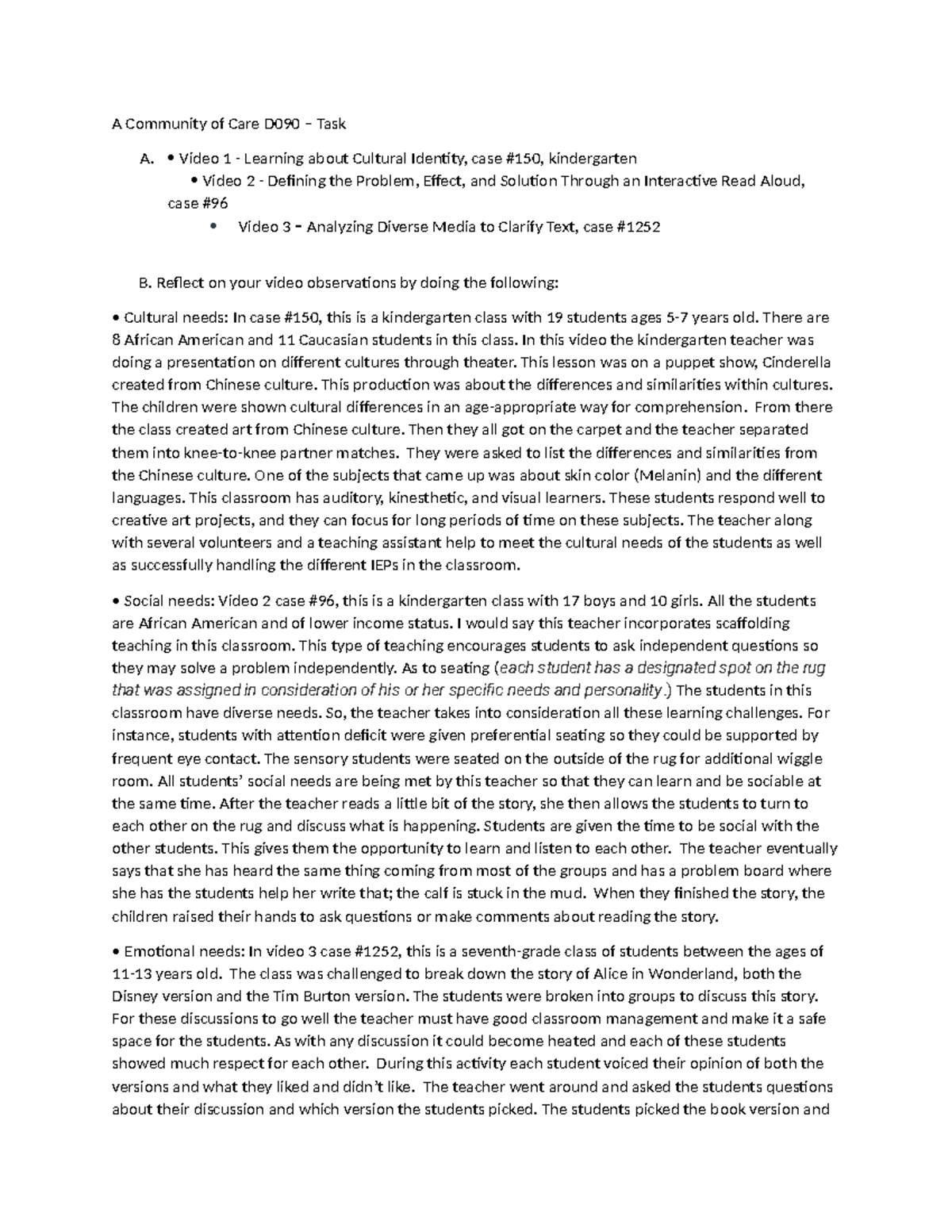 D90 Task 1 - N/A - A Community of Care D090 – Task A. Video 1 ...