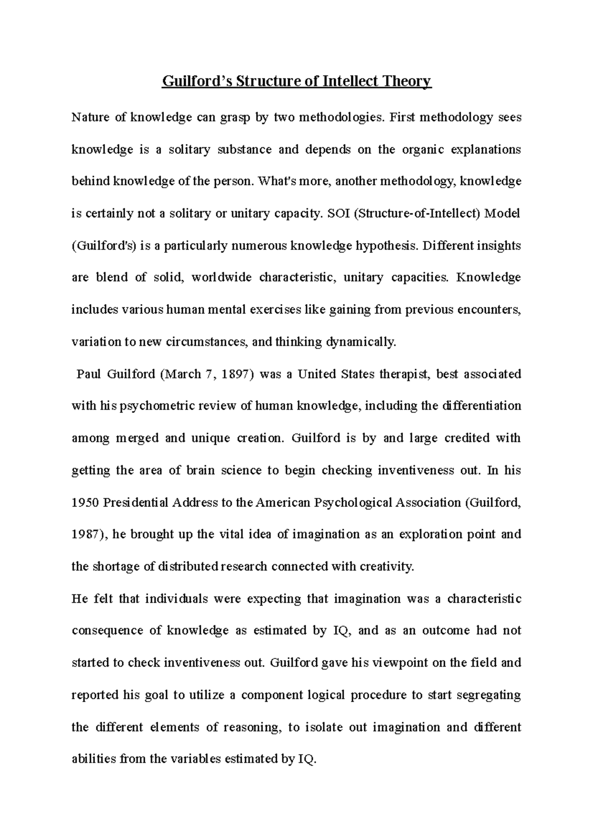 Guilford's Structure of Intellect Theory - Guilford’s Structure of ...