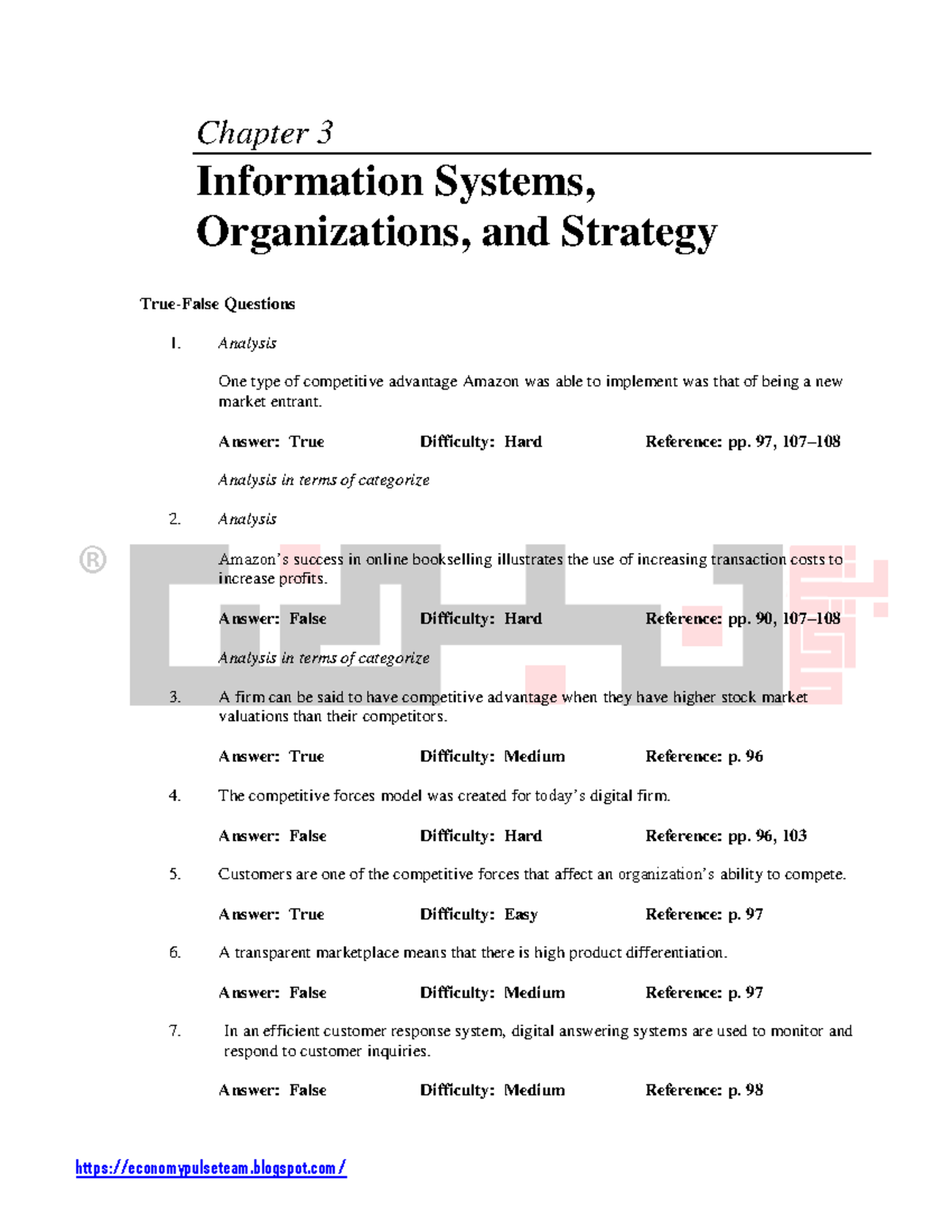 MIS-i - management - Chapter 3 Information Systems, Organizations, and Strategy True-False ...