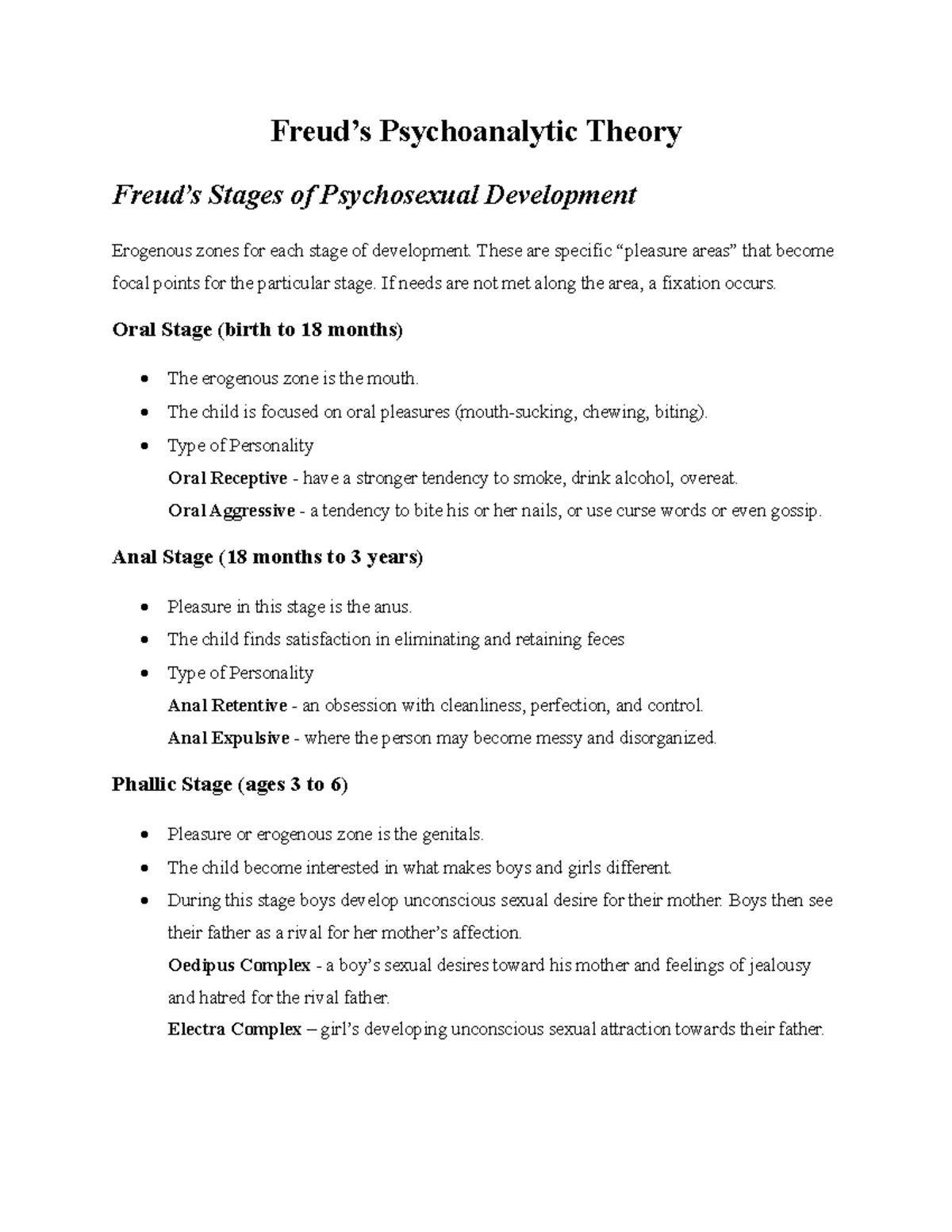 Freud-Copy - n/a - Freud’s Psychoanalytic Theory Freud’s Stages of ...