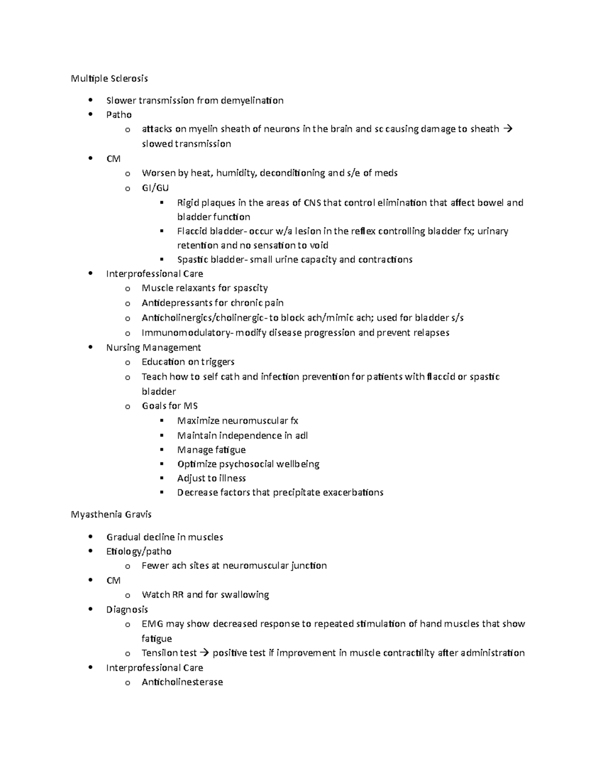 Si 4 - tutoring notes - Multiple Sclerosis Slower transmission from ...