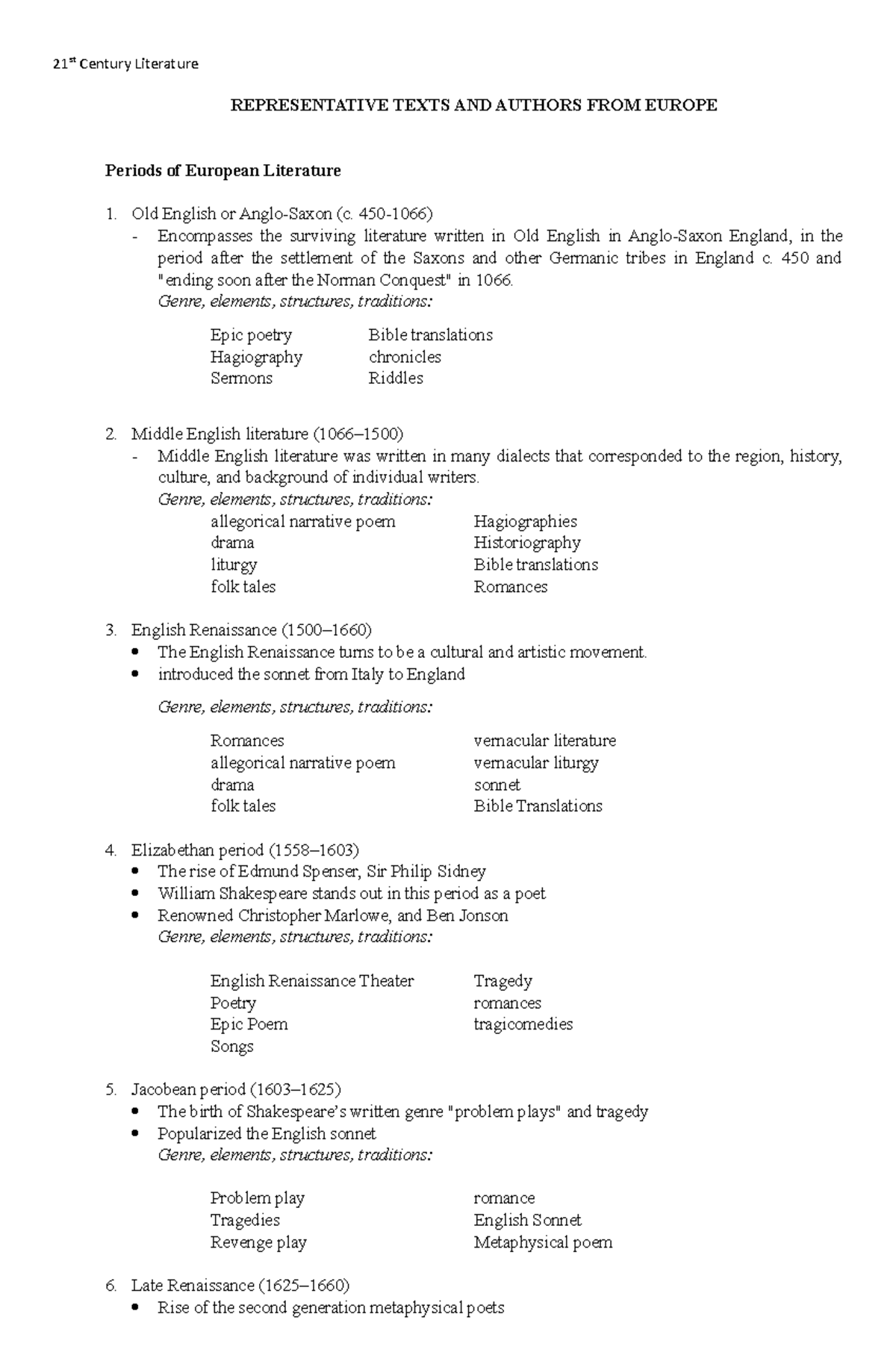 Representative texts and Authors from Europe - 21 st Century Literature ...