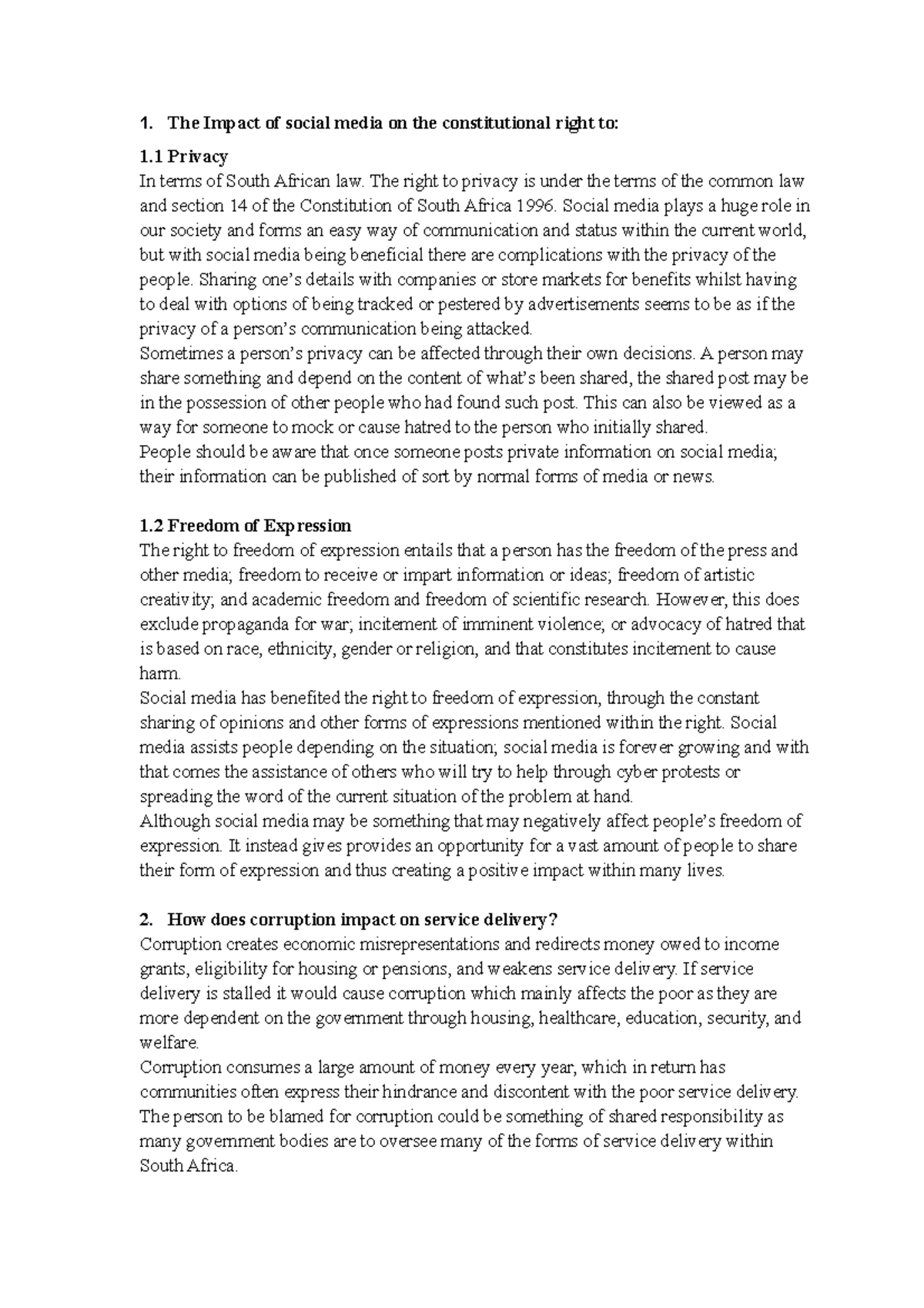 SJD1501 Discussion Assignment 6 - The Impact of social media on the ...