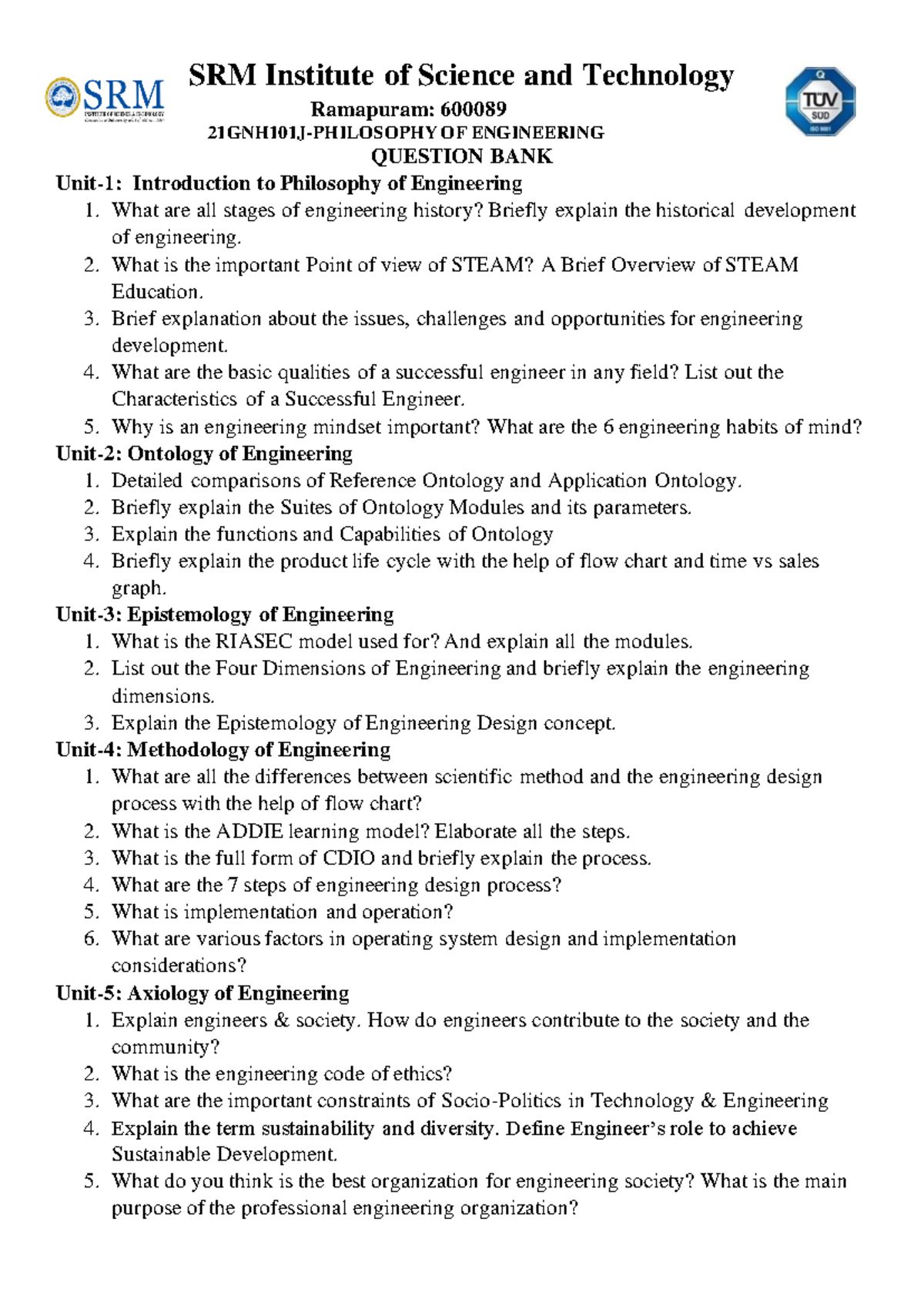 ALL UNITS QUESTIONS FOR PROBLEM SOLVING SKILLS - SRM Institute of Science and Technology ...