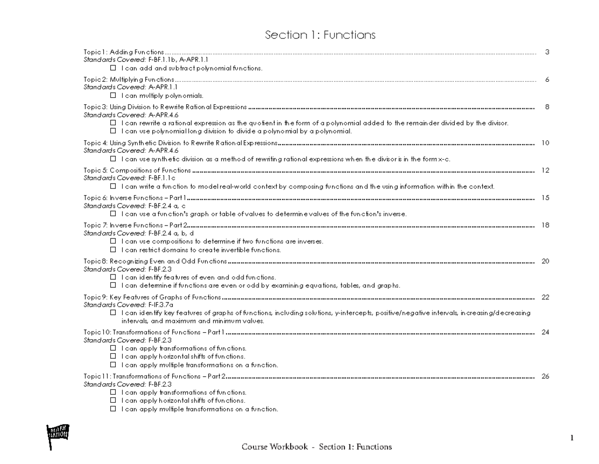 Section 1 Function Overview (Workbook) - 1 Section 1: Functions Topic 1 ...