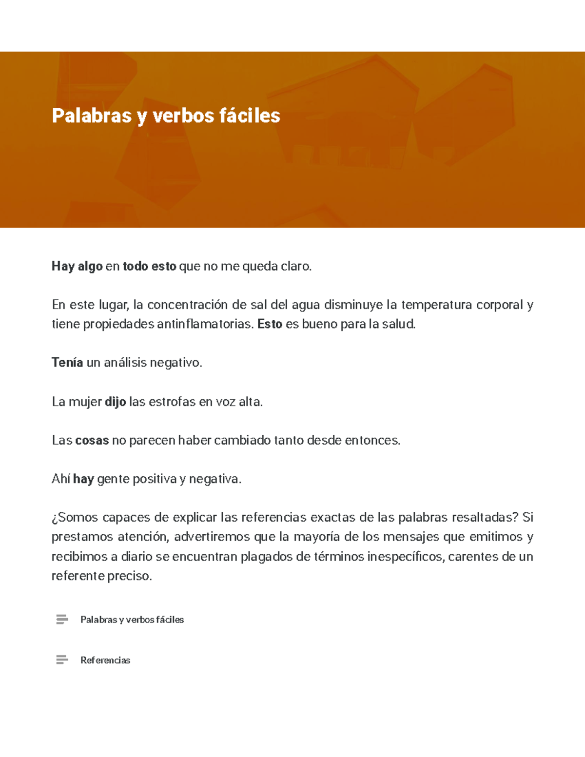 Módulo 3 - Lectura 1 - palabras y verbos fáciles Los verbos “ser ...