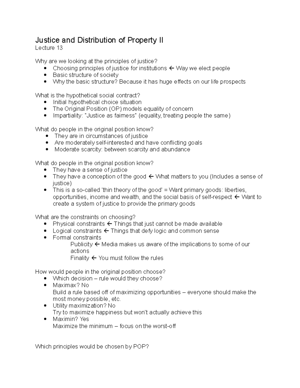 Lecture 13 (Justice and Distribution of Property II) - Justice and ...