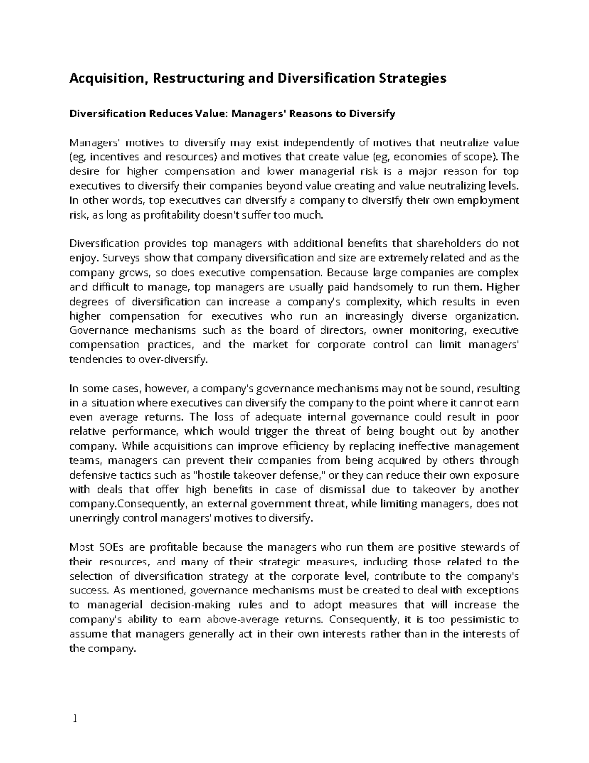 Acquisition and Restructuring Strategies. - Acquisition, Restructuring ...