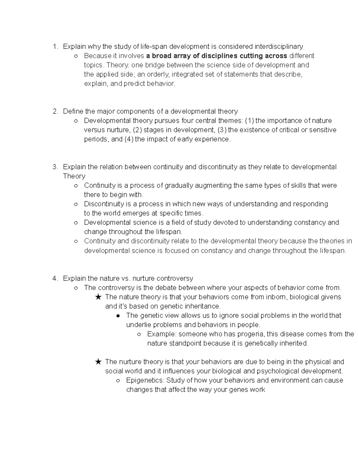 Review for Exam 1 - Explain why the study of life-span development is considered ...
