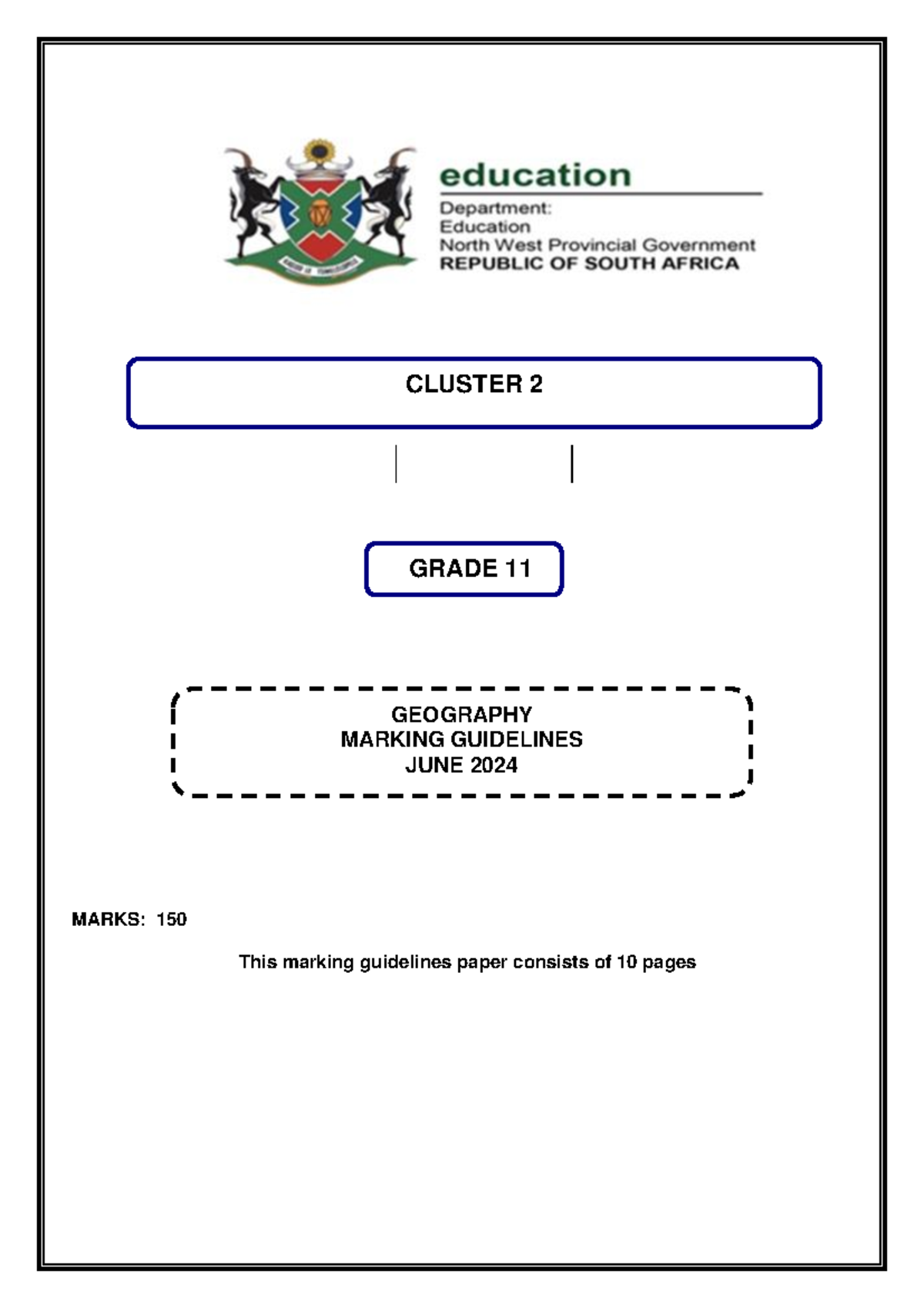 2024 Geo Grade 11 PRE June Exam Cluster 2 Marking guidelines - MARKS ...