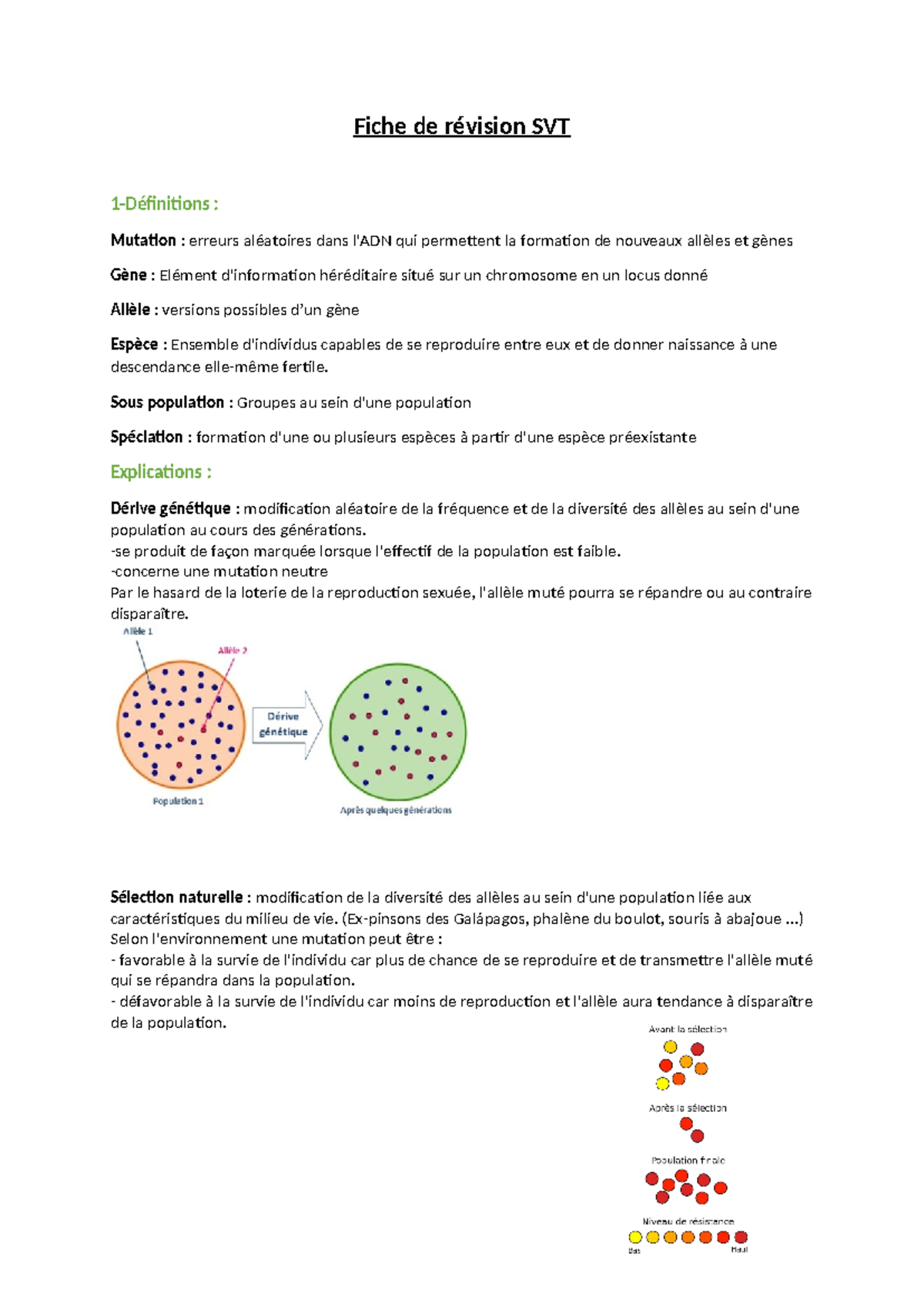 Fiche de révision SVT - SVT seconde - Fiche de révision SVT 1-Définitions : Mutation : erreurs ...