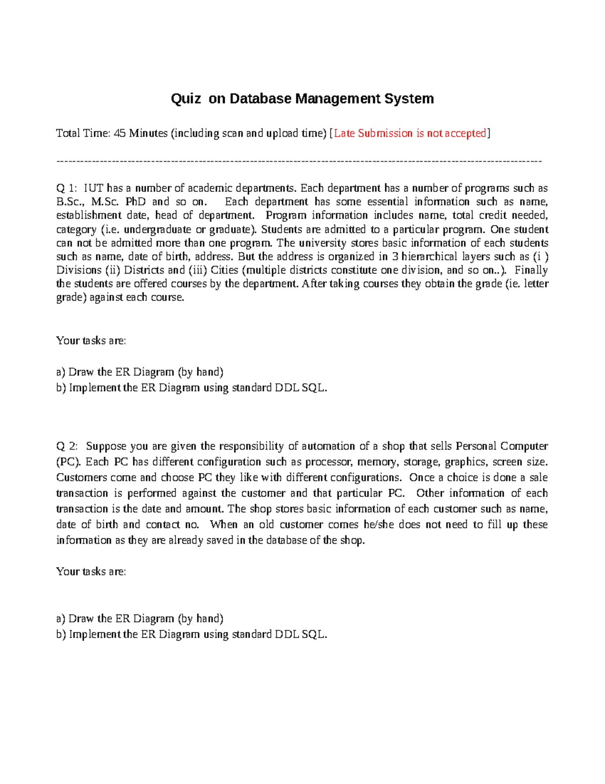 Dbms Quiz1 1st Quiz On Syllabus Chapter 1 And 2 From The Book
