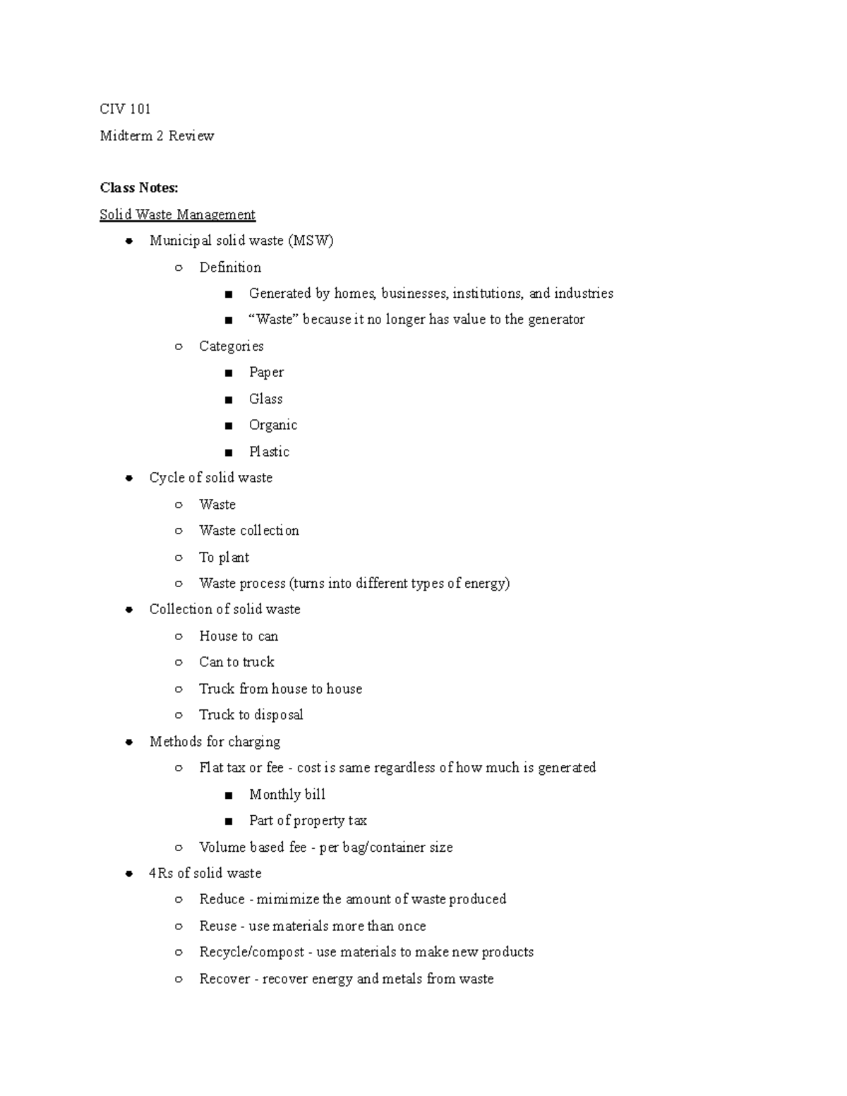 CIV 101 Midterm 2 Review - CIV 101 Midterm 2 Review Class Notes: Solid ...