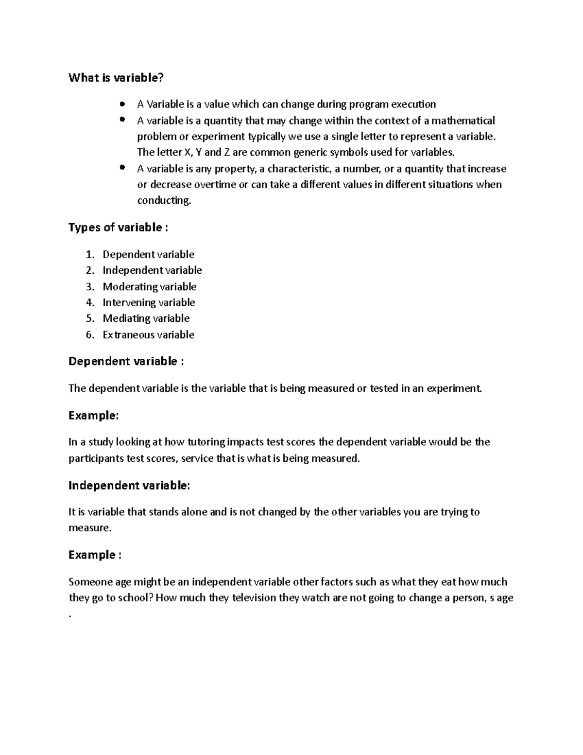 BRM (1030)-1 - LECTURE NOTES - What is variable? A Variable is a value ...