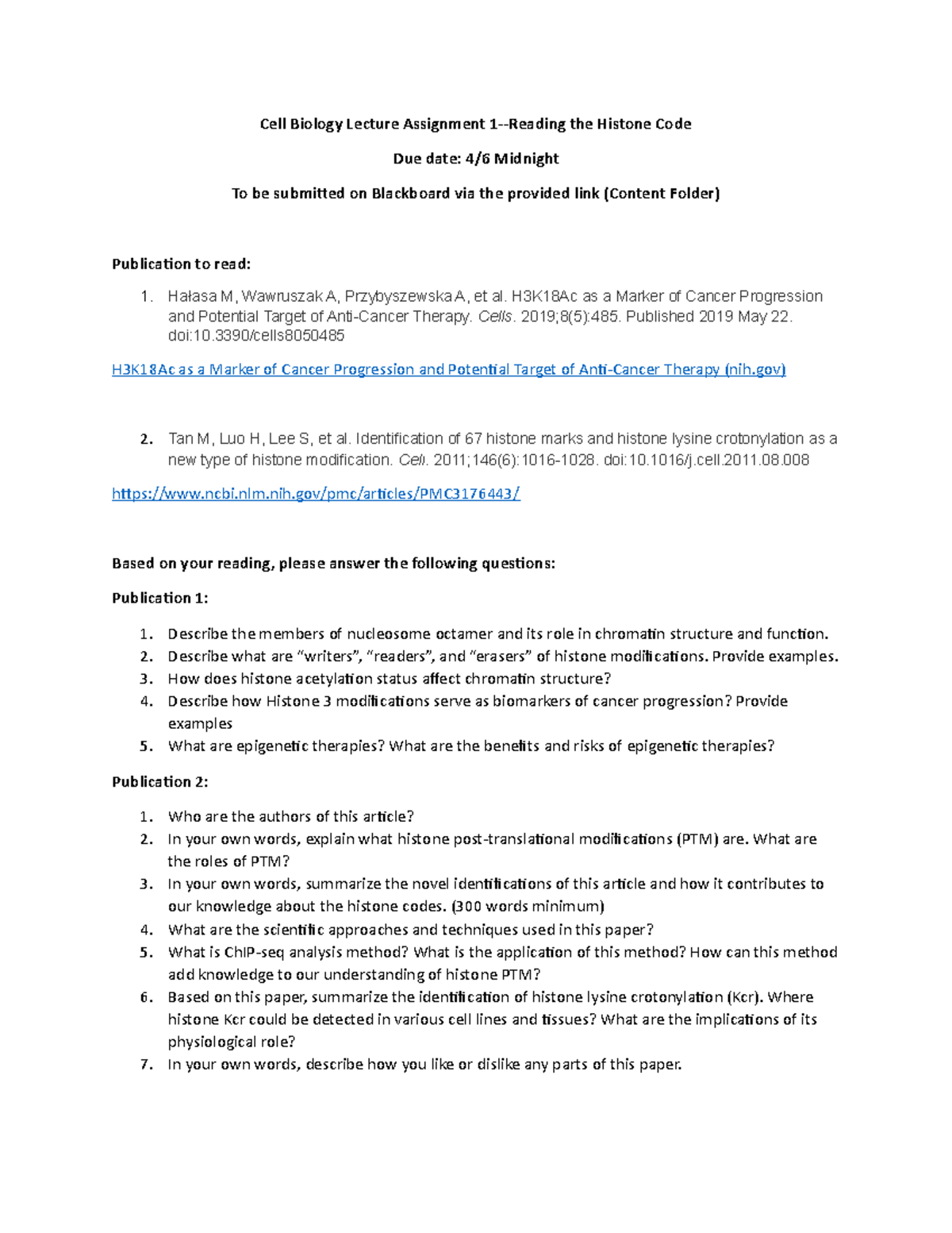 Cell Biology Lecture Assignment 1 - H3K18Ac as a Marker of Cancer ...