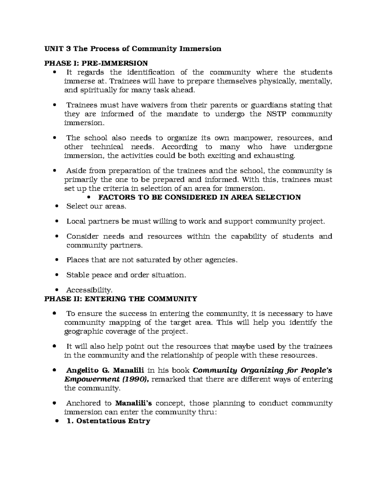 UNIT 3 THE Process OF Community Immersion - National Service Training ...