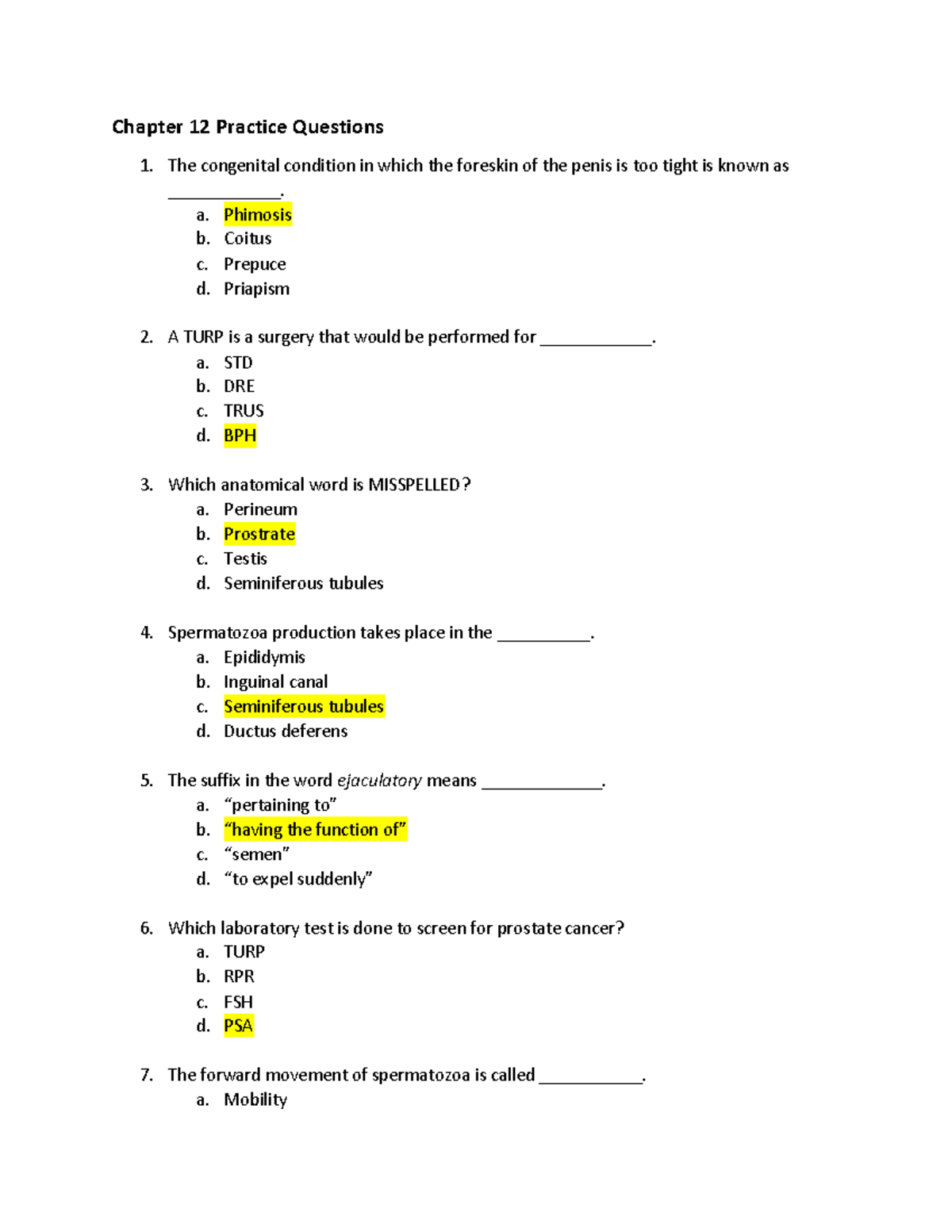 MED TERM practice questions 12 - OTD215 - Studocu
