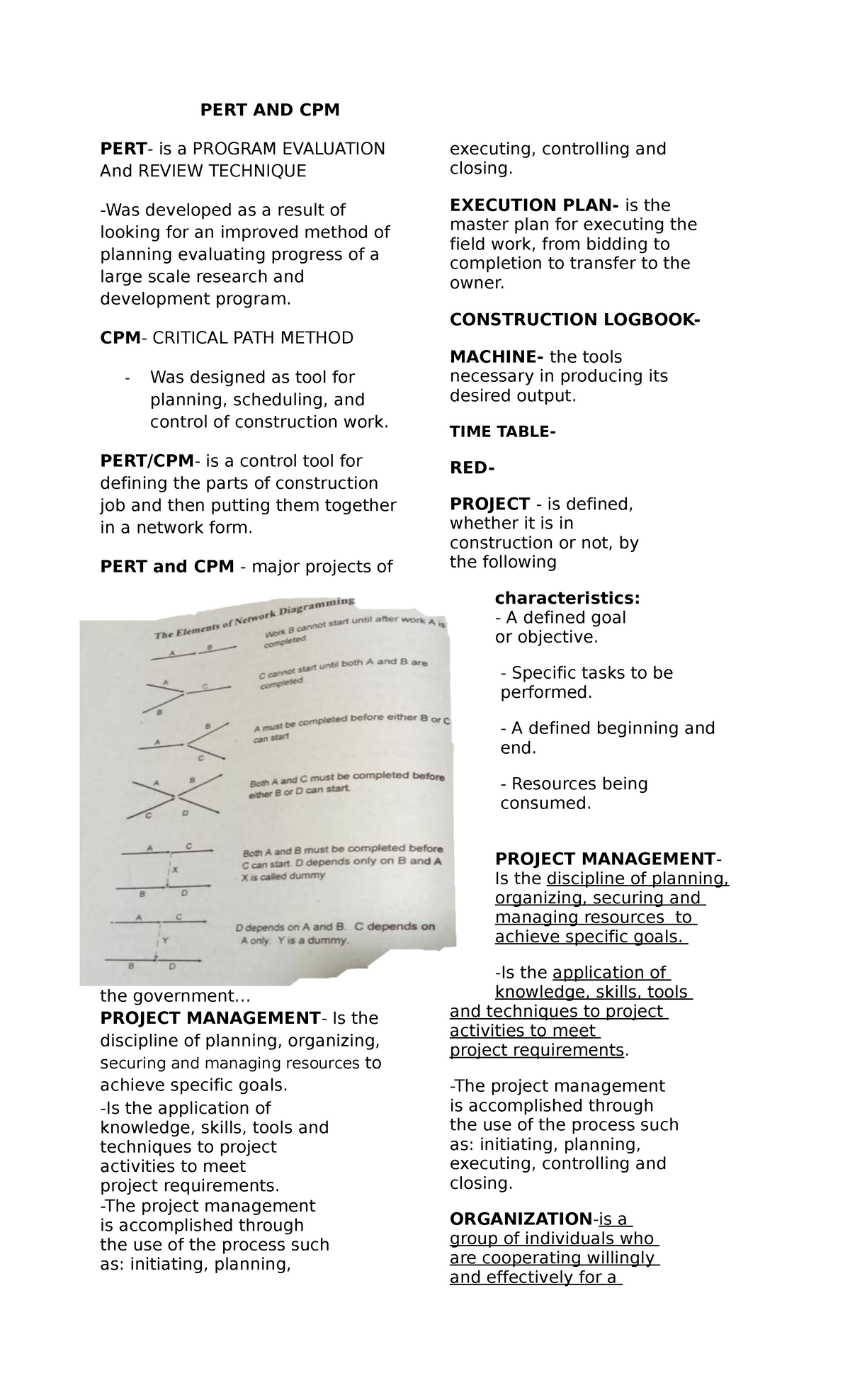CMPM HAND OUT - srtusl58al4s,8ss - PERT AND CPM PERT- is a PROGRAM ...