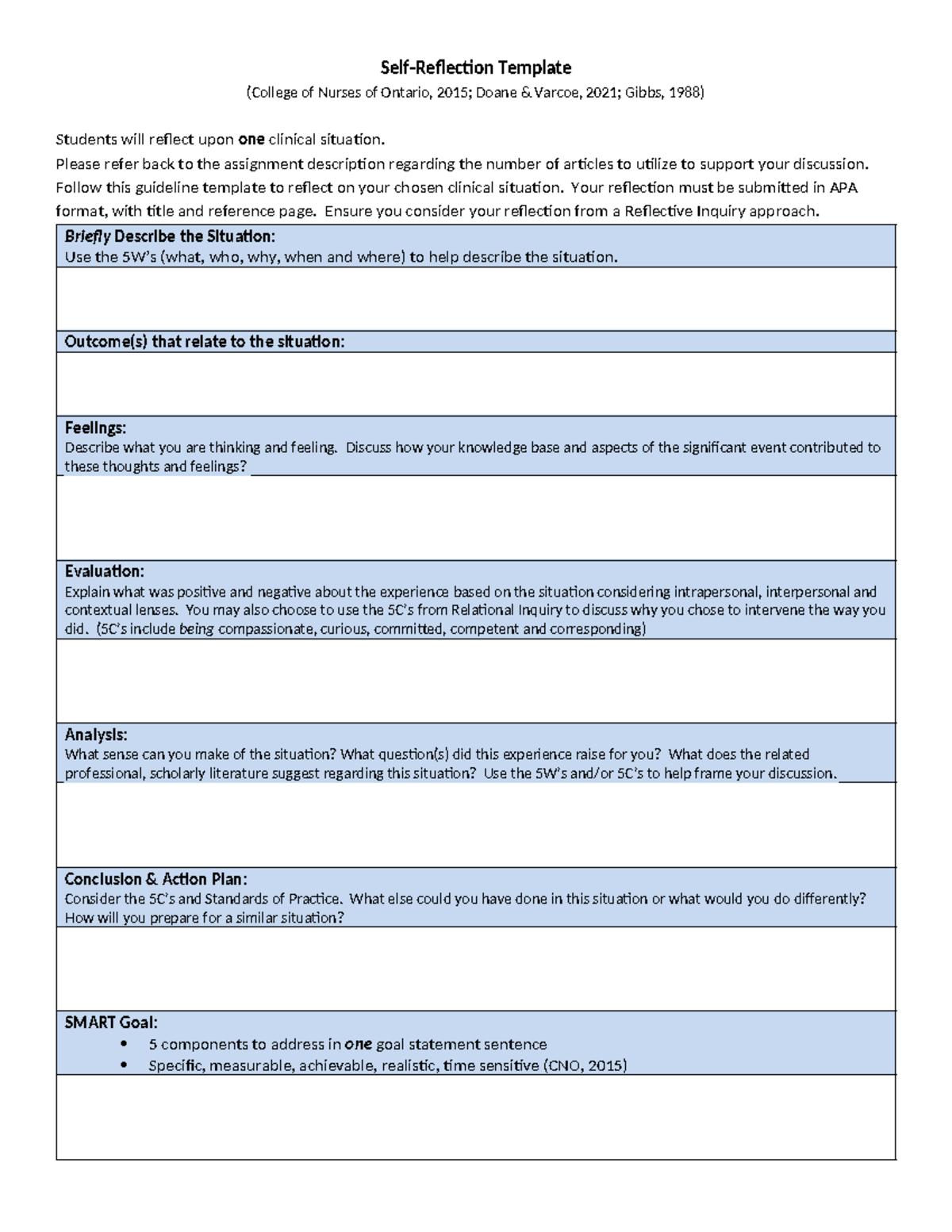 Reflection Template - Tagged - Self-Reflection Template (College of ...