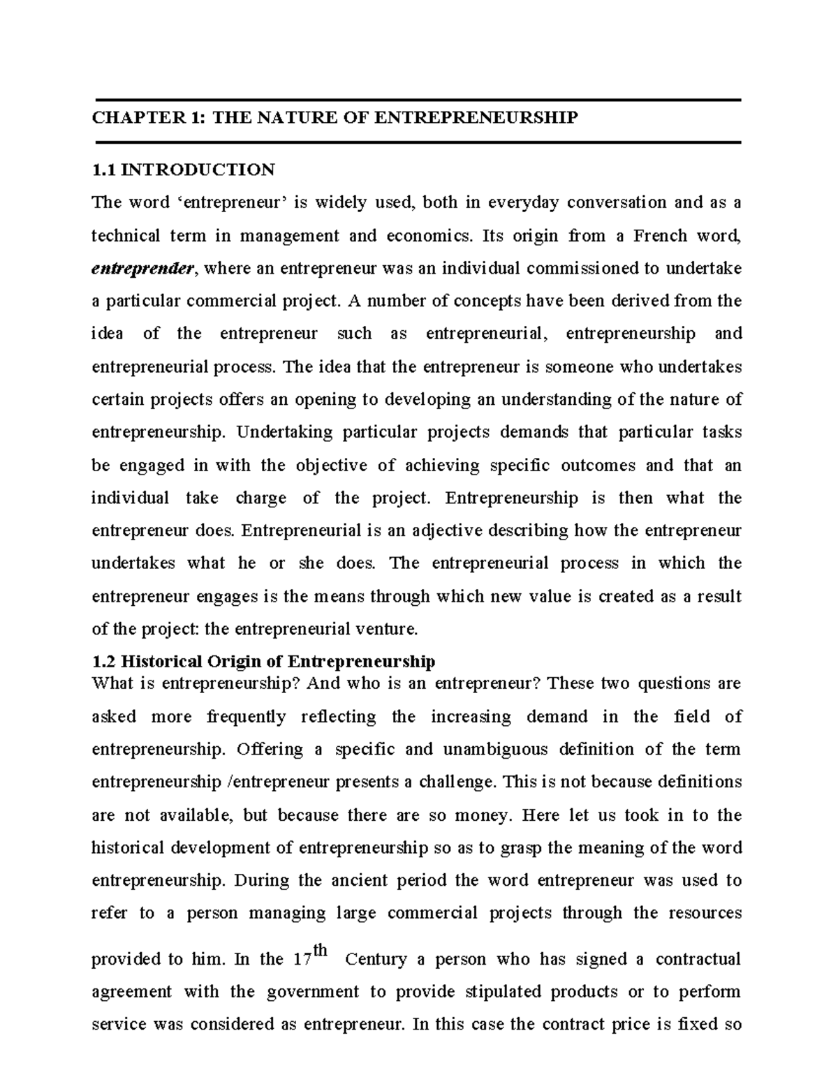 Chapter one entreprenuership handout - CHAPTER 1 : THE NATURE OF ...