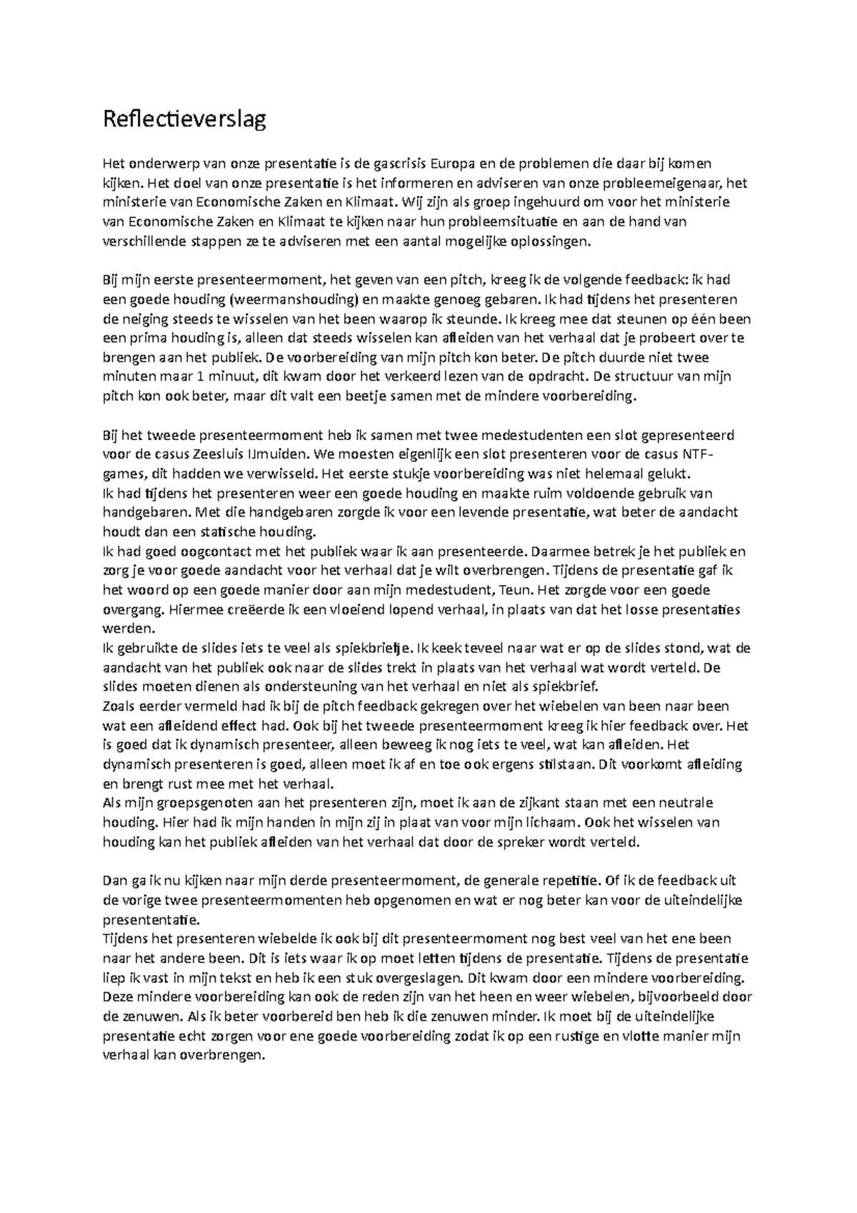 Reflectieverslag - Refelctie verslag - Reflectieverslag Het onderwerp ...