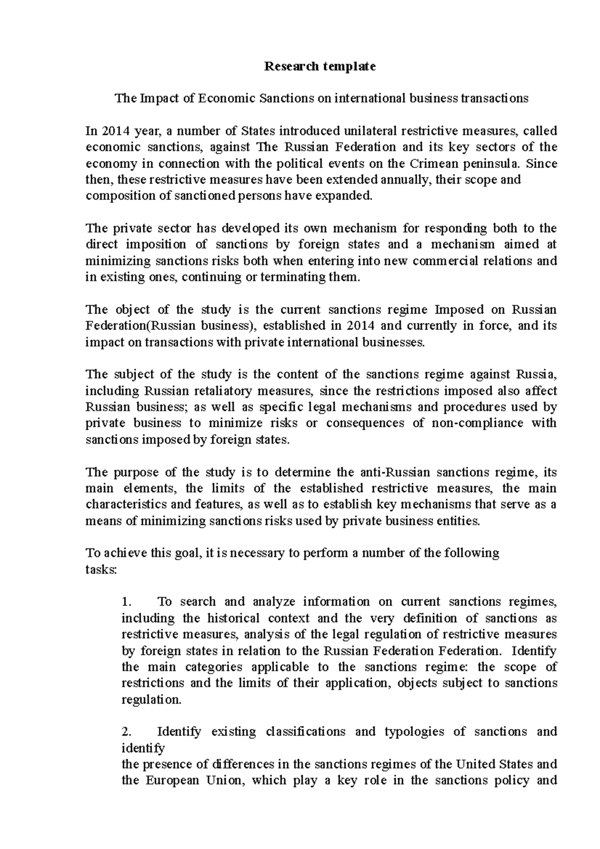 Research template - Research template The Impact of Economic Sanctions ...