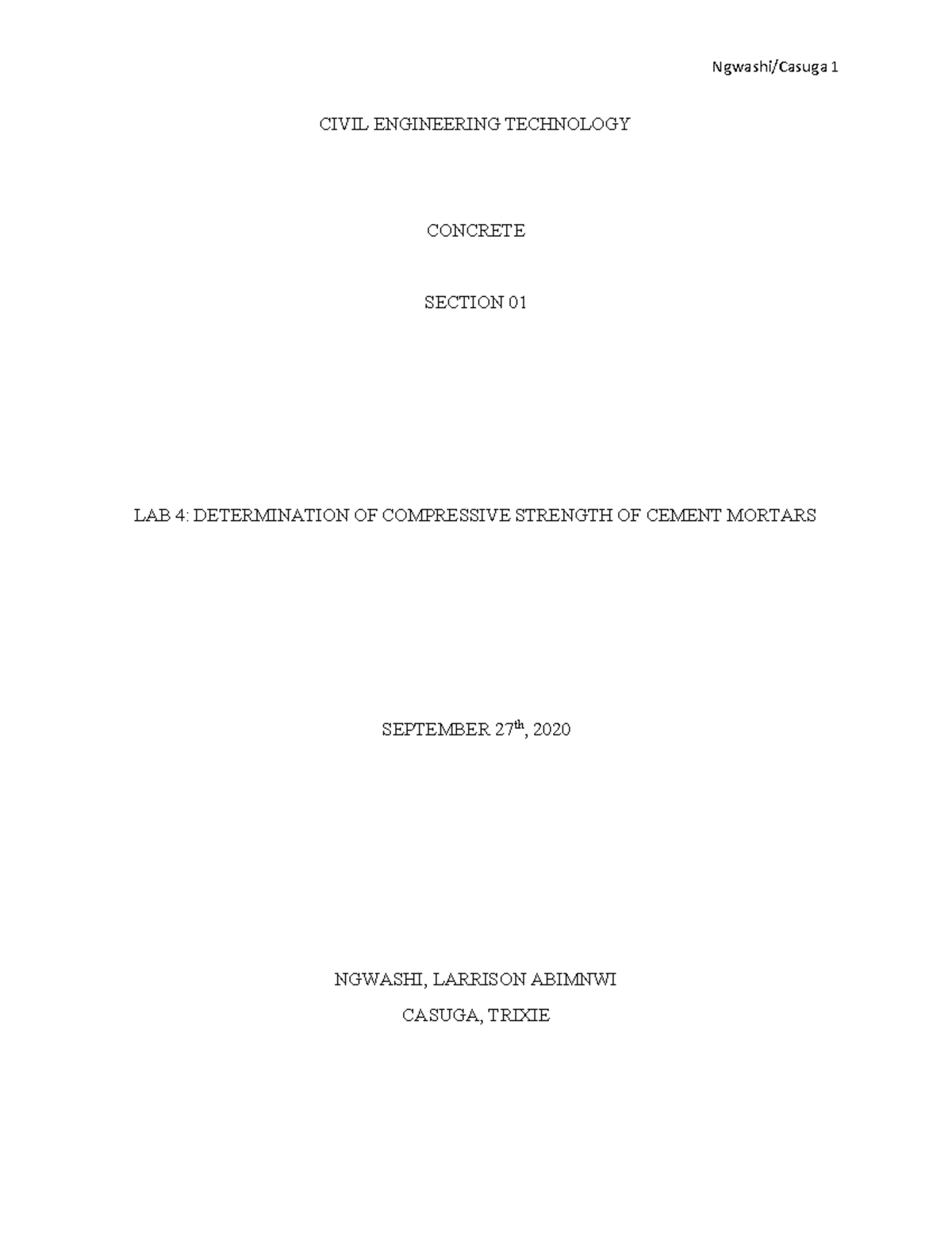 Lab 4 - lab 4 - CIVIL ENGINEERING TECHNOLOGY CONCRETE SECTION 01 LAB 4 ...
