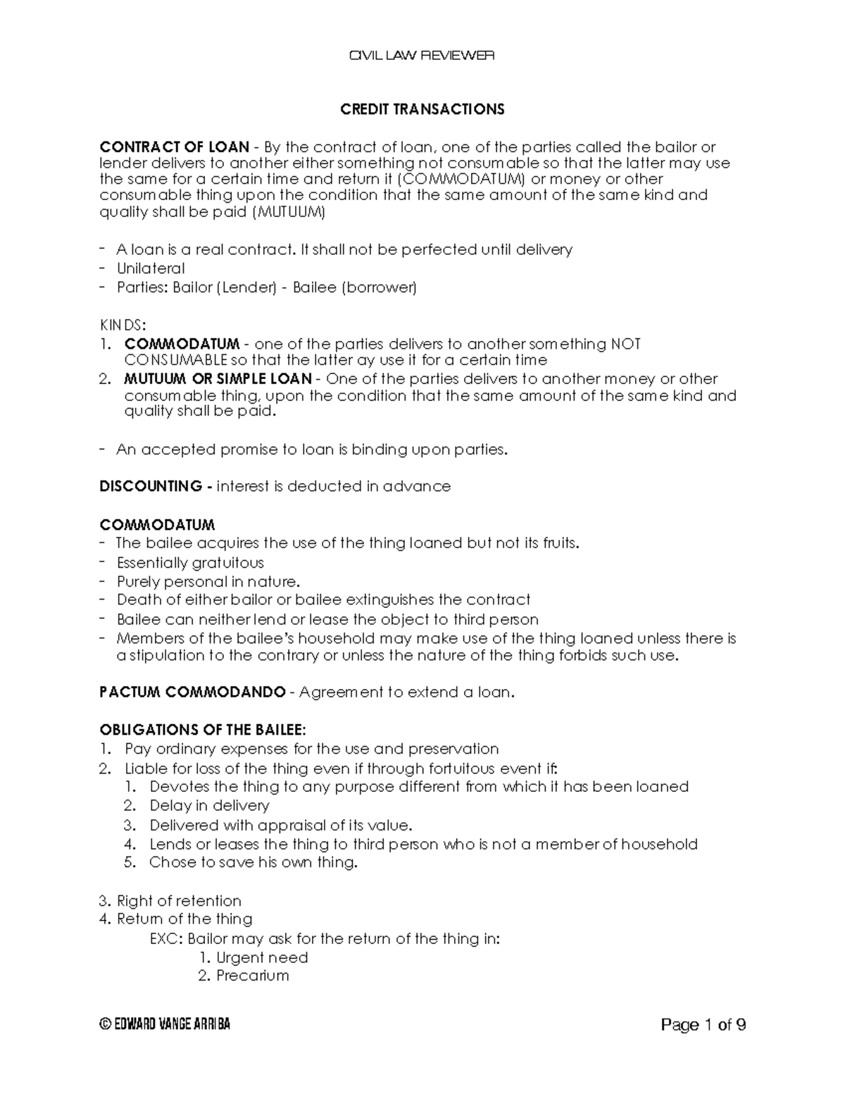 Cred Trans Aquino Reviewer Book Summary [Arriba] - CREDIT TRANSACTIONS ...