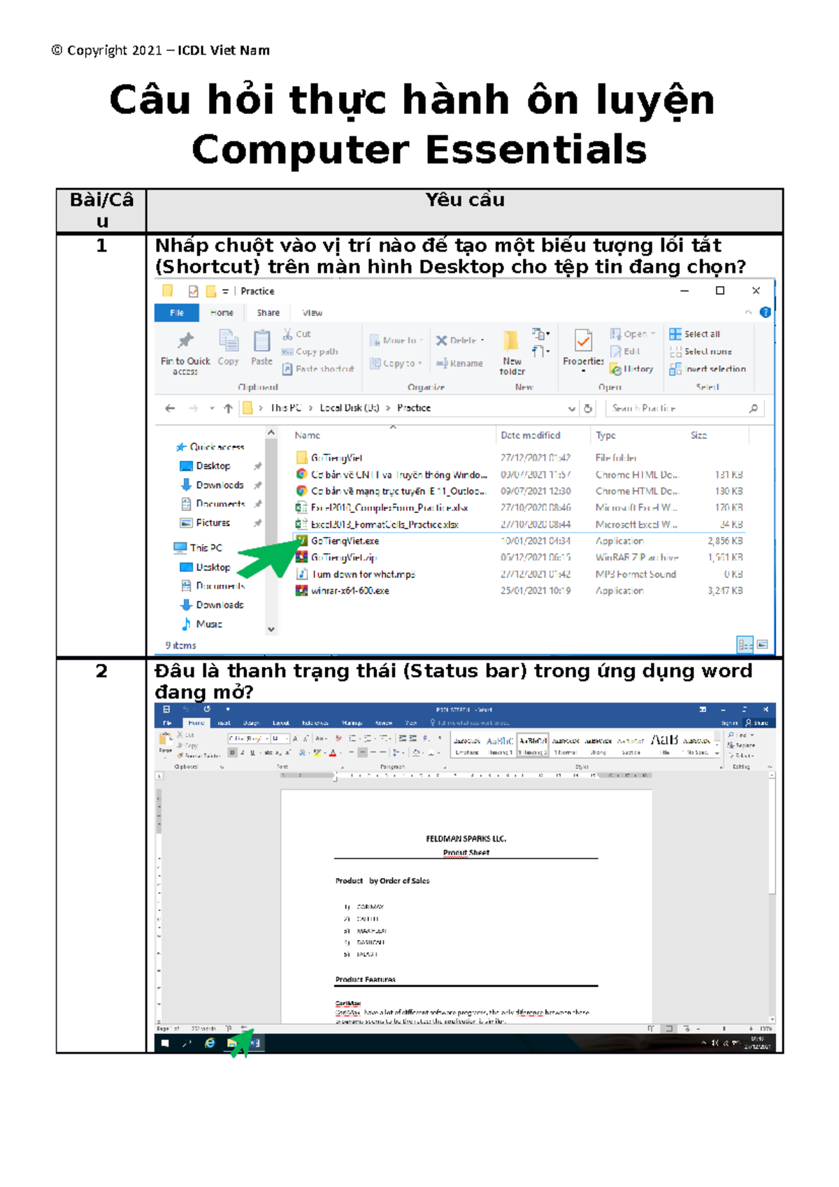 ICDL - Computer Essentials - Câu hỏi thực hành ôn luyện Computer ...