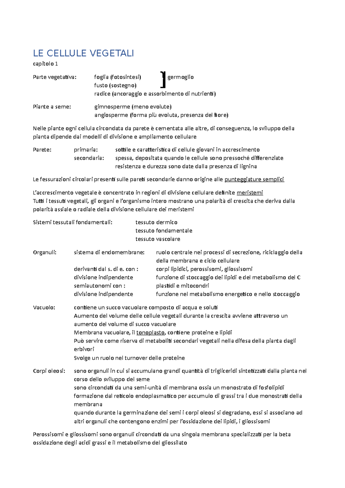 Fisiologia vegetale - LE CELLULE VEGETALI capitolo 1 Parte vegetativa ...
