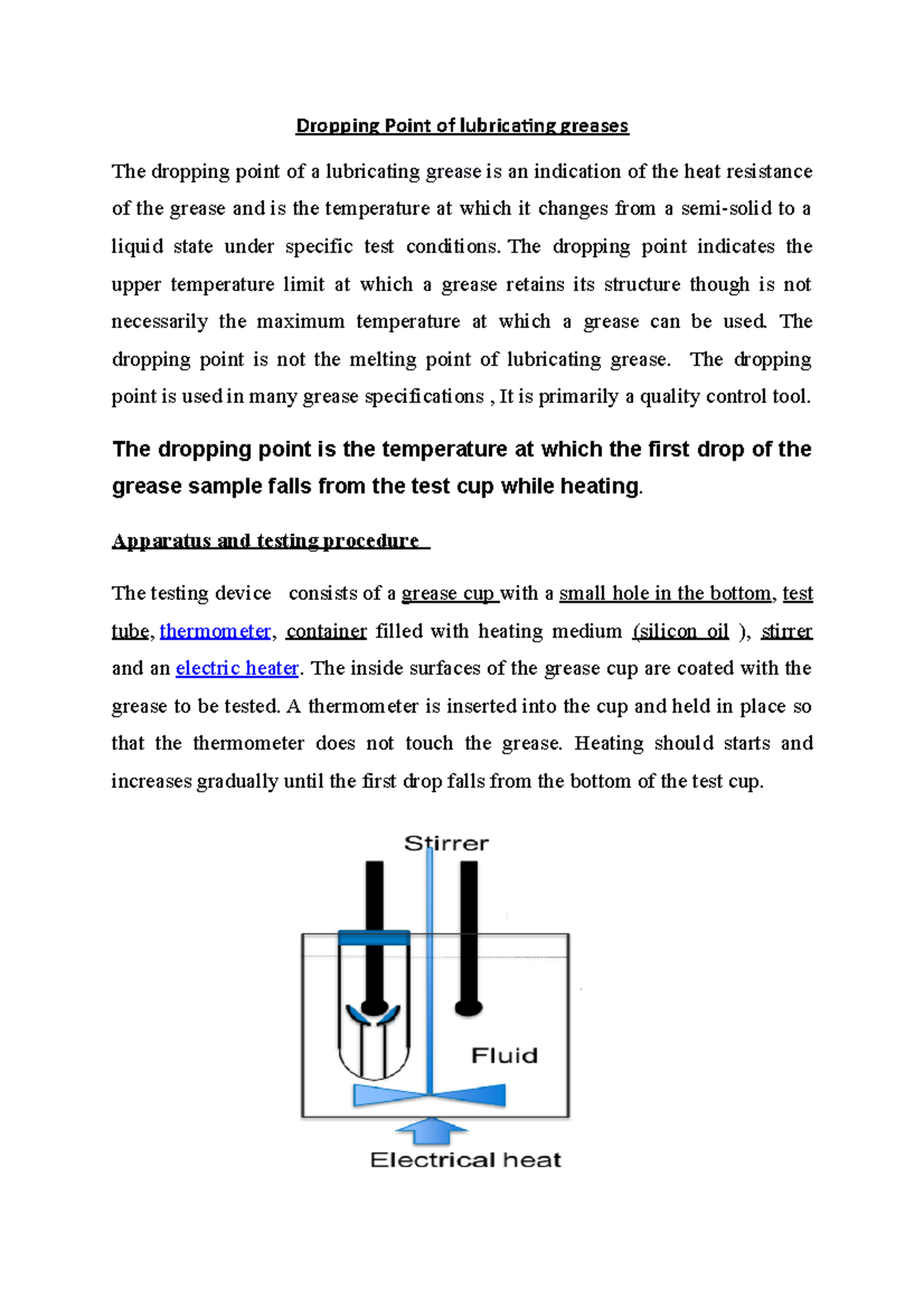 Dropping point - lecture notes for lab - Dropping Point of lubricating ...