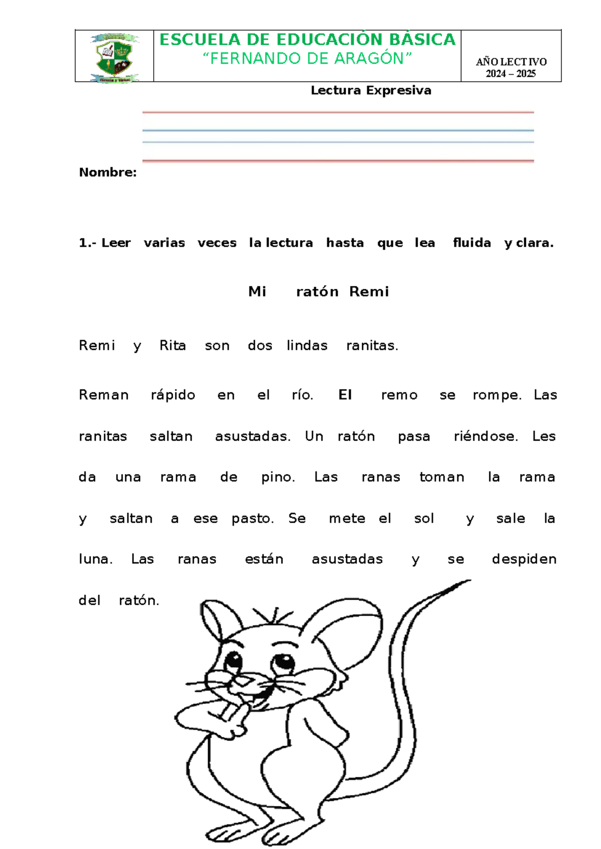 Lectura fonema R-r - Lectura Expresiva Nombre: 1.- Leer varias veces la ...