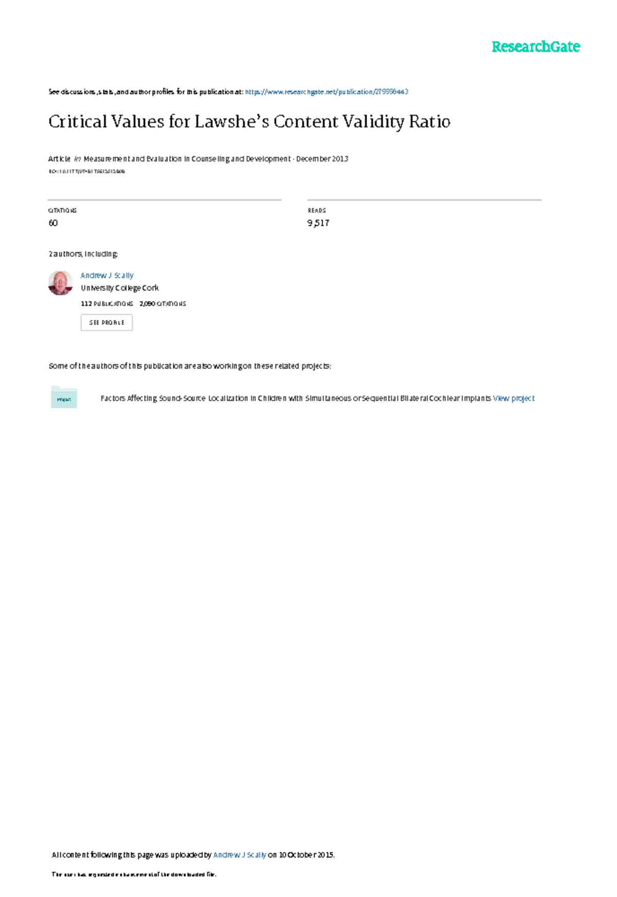 Content Validity Ration (Lawshe) - See discussions, stats, and author ...