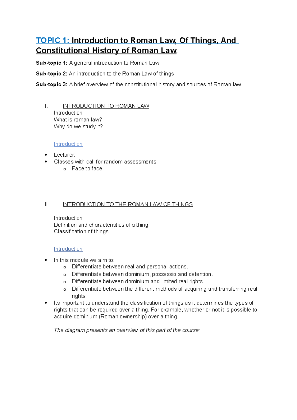Topic 1; Intro to Roman Law - TOPIC 1: Introduction to Roman Law, Of ...