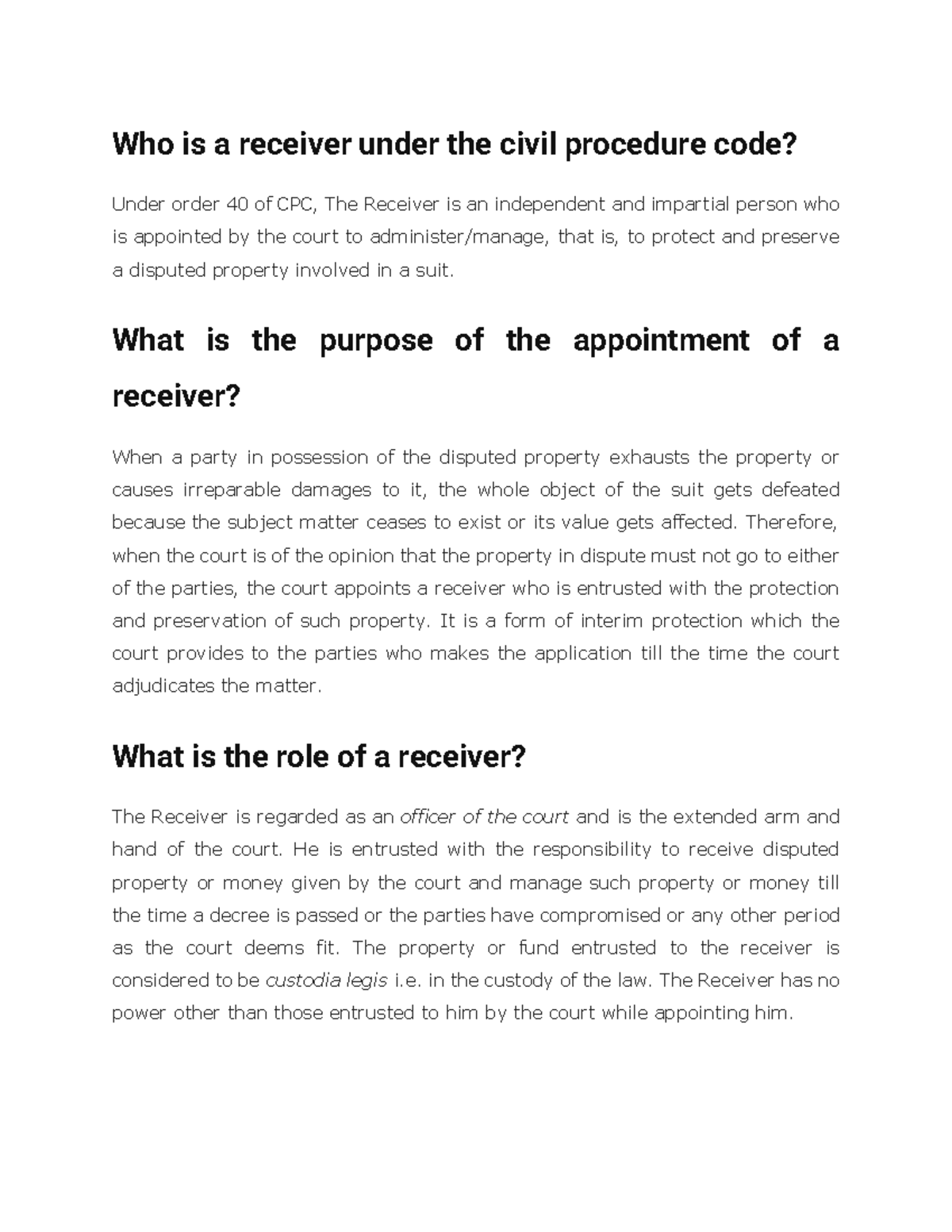 Appointment of receiver - Who is a receiver under the civil procedure ...