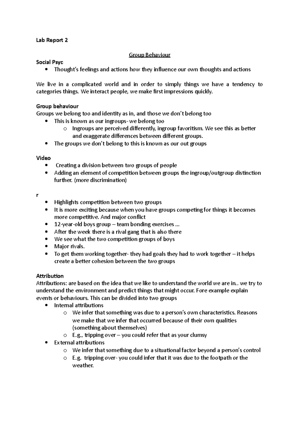 Lab 6- Group behaviour - Lab Report 2 Group Behaviour Social Psyc ...