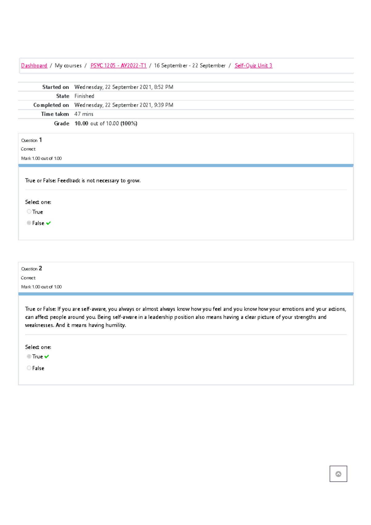 01 Self Quiz Unit 3 Attempt Review Started On Wednesday 22 September 2021 8 52 Pm State