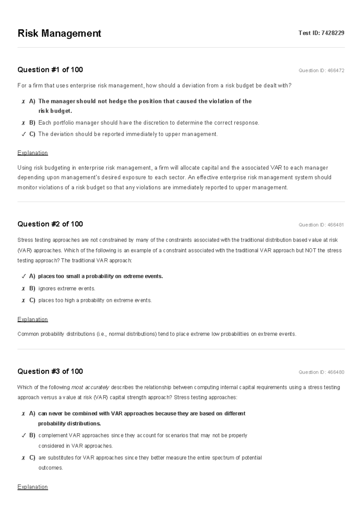 Risk Management Question 1 of 100 Questi - Risk Management Test ID ...